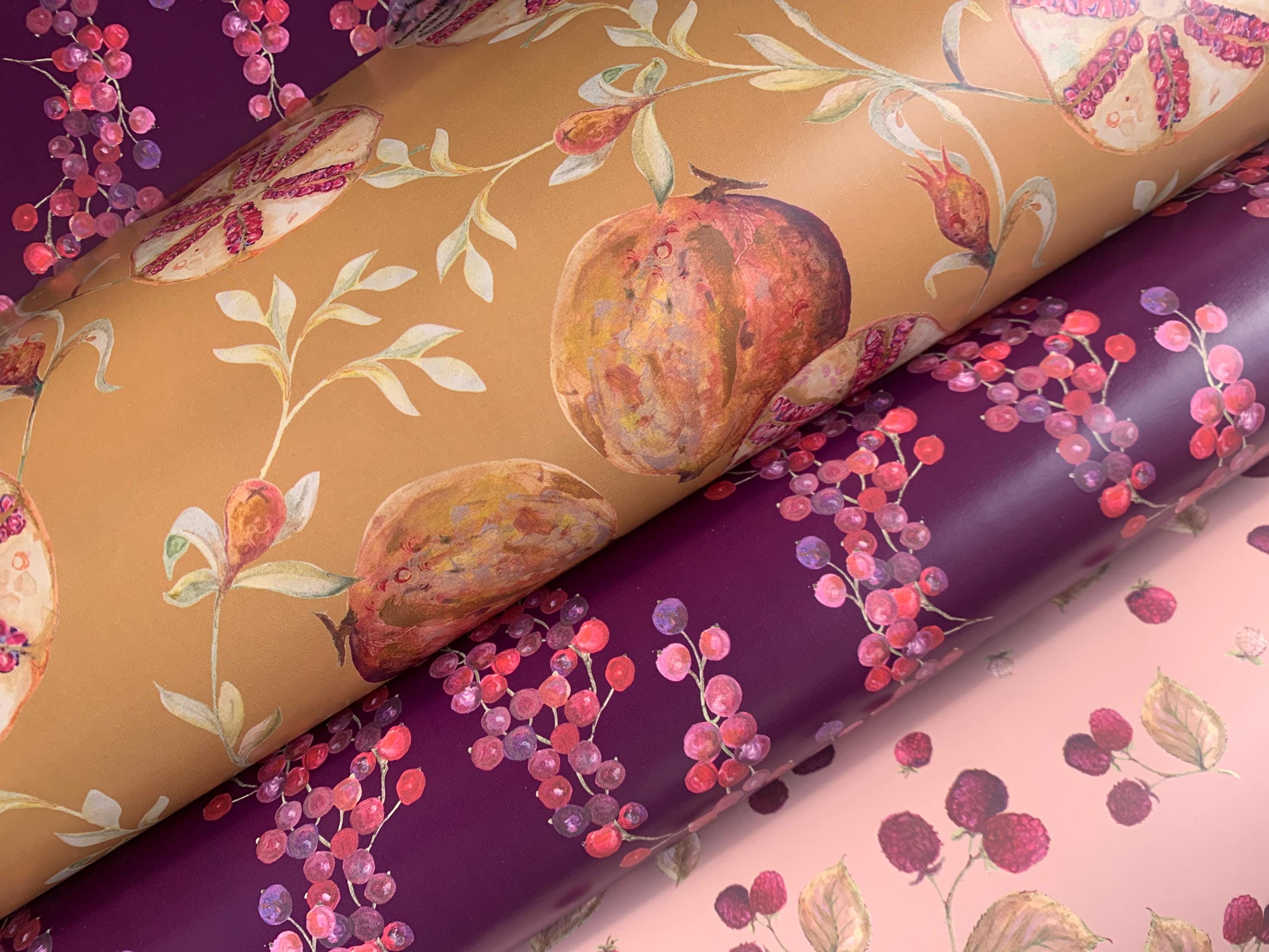 Set of Fruity Gift Wrap Sheets, Pomegranate, Currant and Raspberry ...