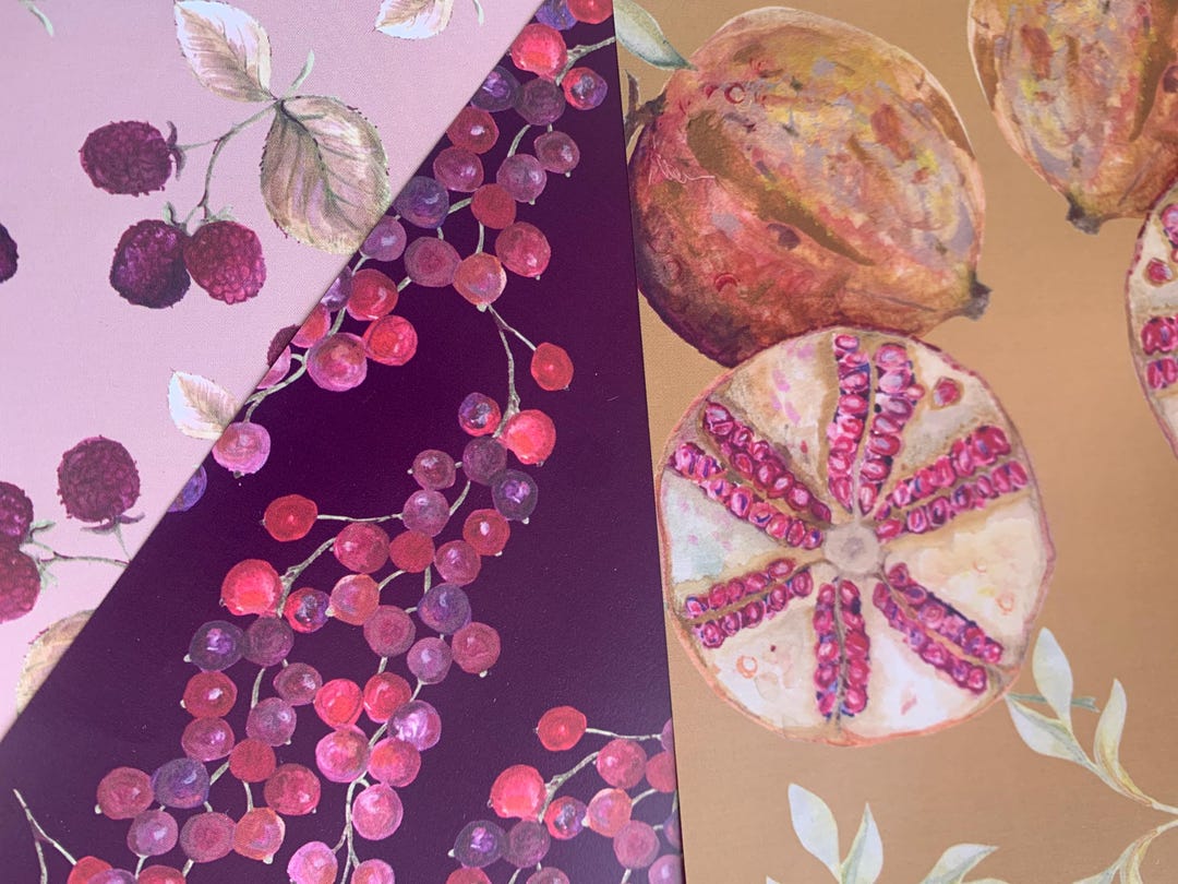 Set of Fruity Gift Wrap Sheets, Pomegranate, Currant and Raspberry ...