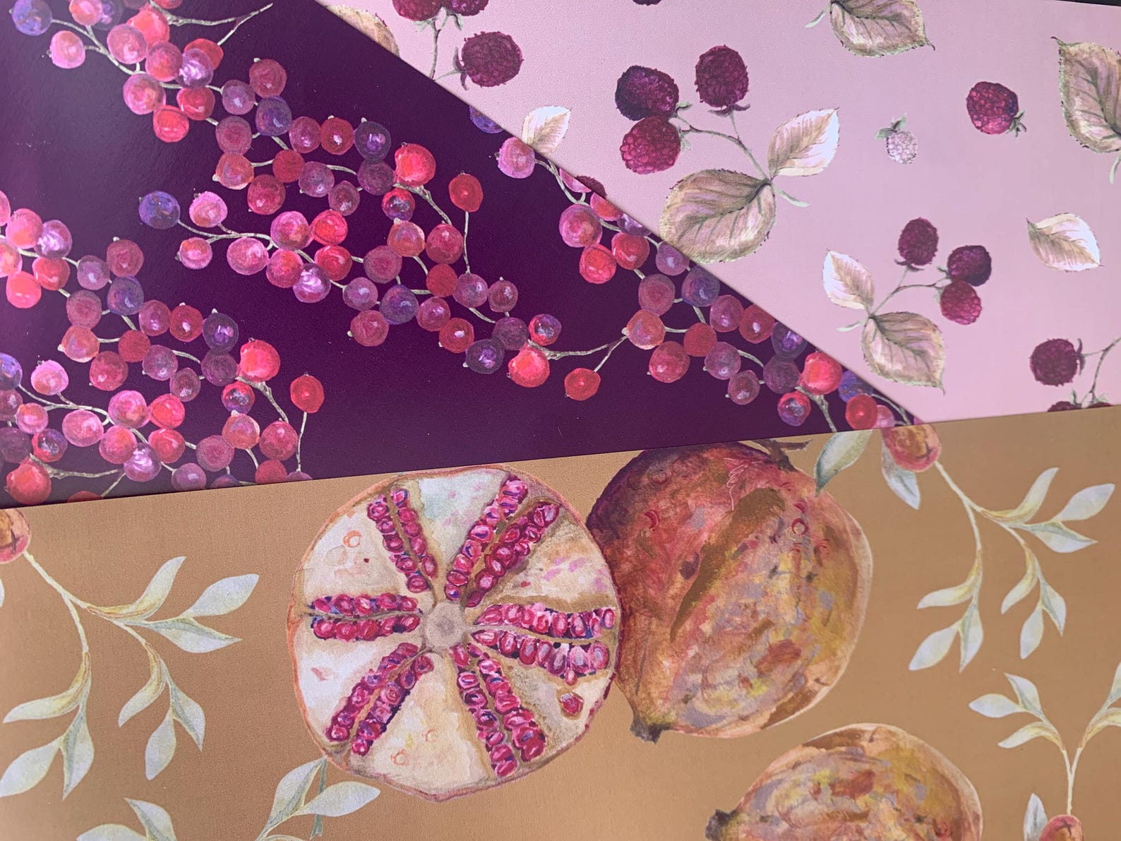 Set of Fruity Gift Wrap Sheets, Pomegranate, Currant and Raspberry ...