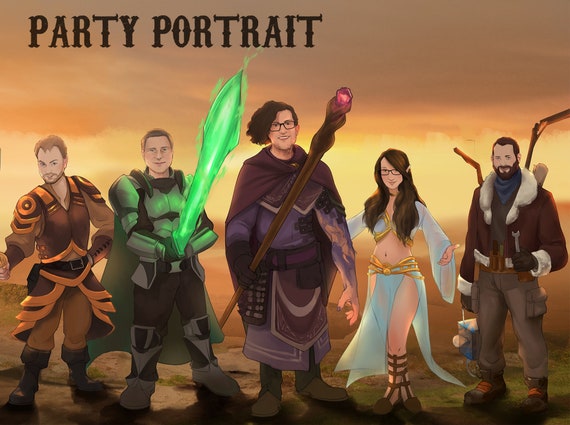 Dnd Party Portrait With Custom Background. Dnd Character - Etsy