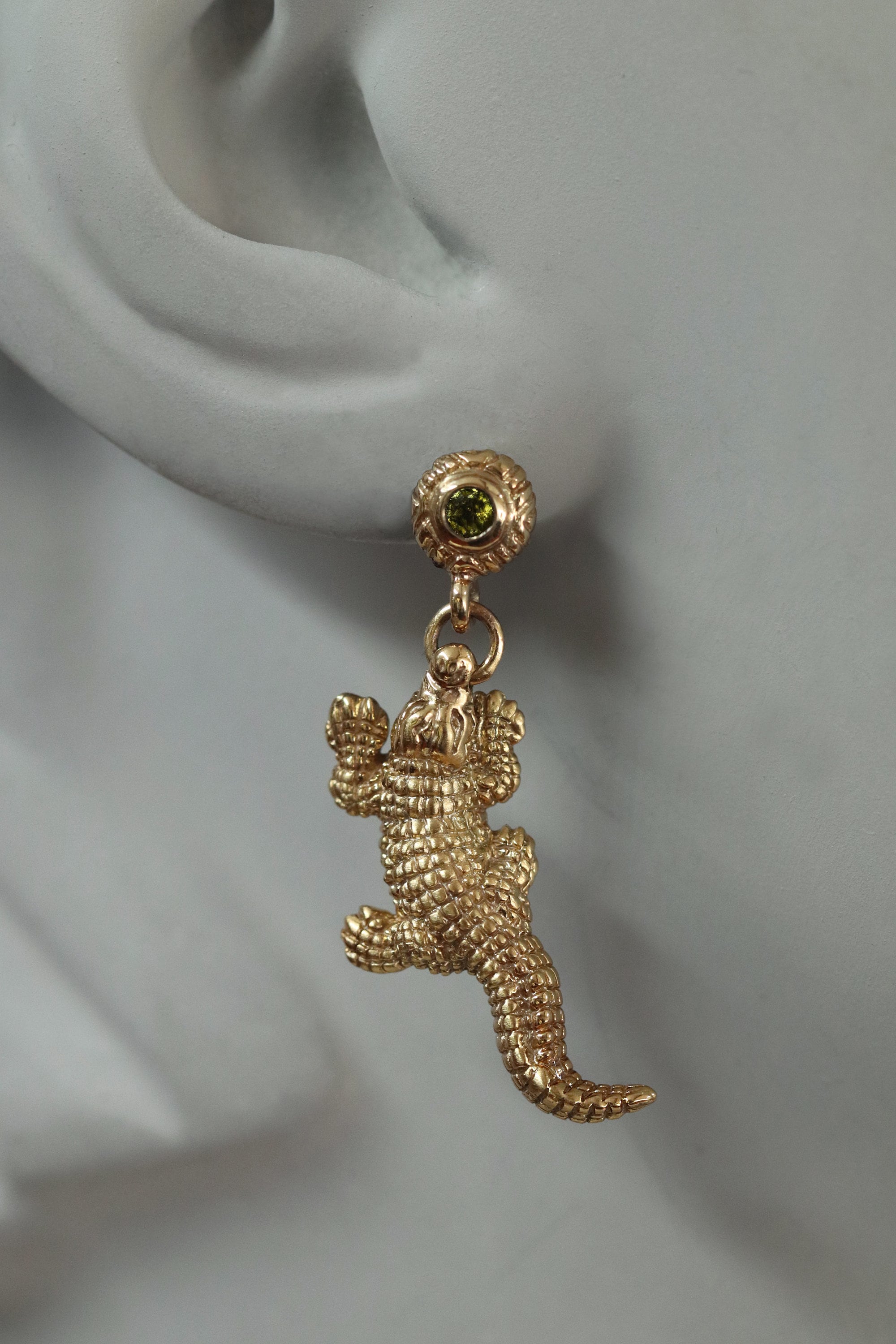 Set of Crocodile Stud Earrings in Sterling Silver or Gold With Green ...