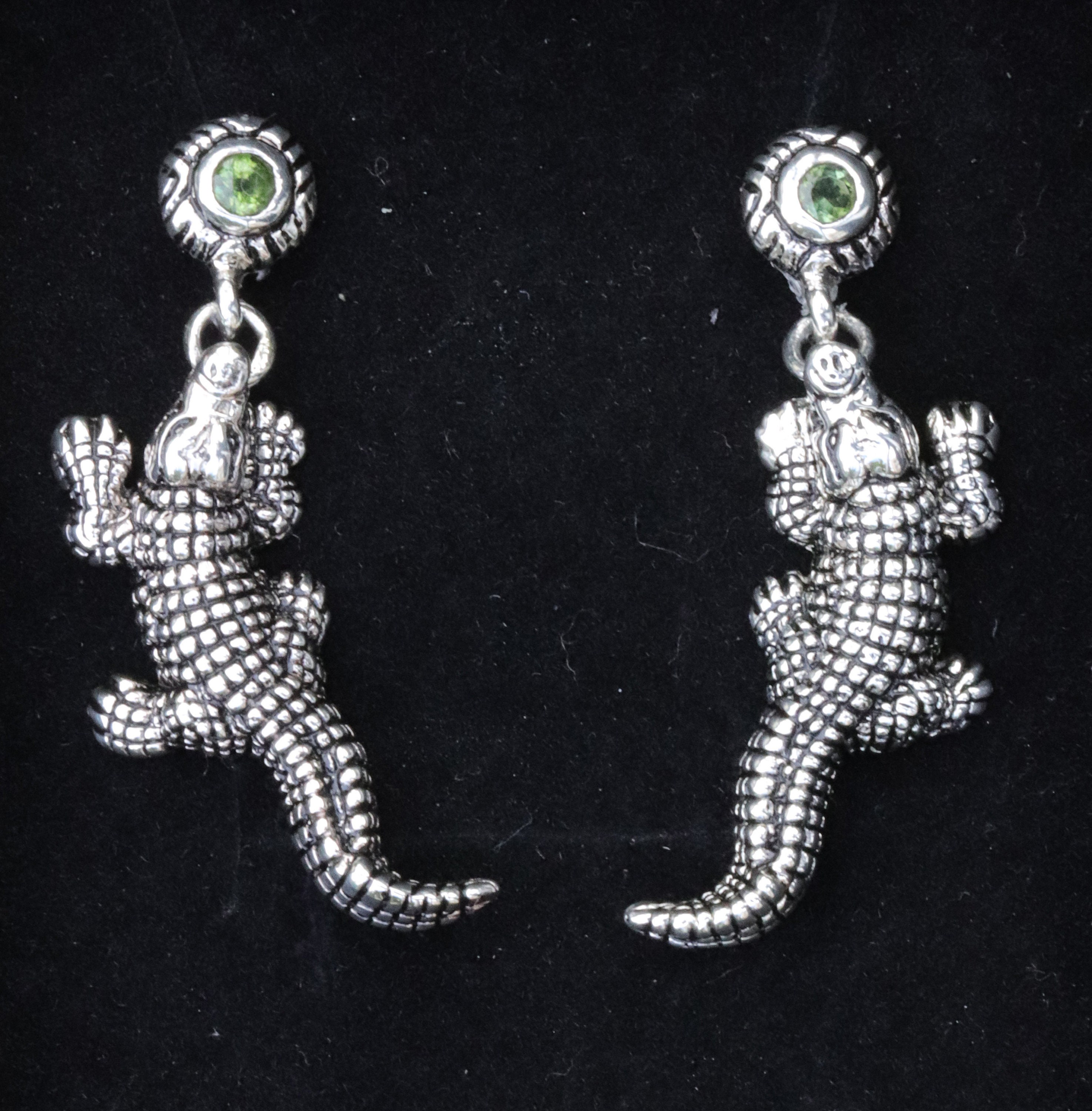 Set of Crocodile Stud Earrings in Sterling Silver or Gold With Green ...