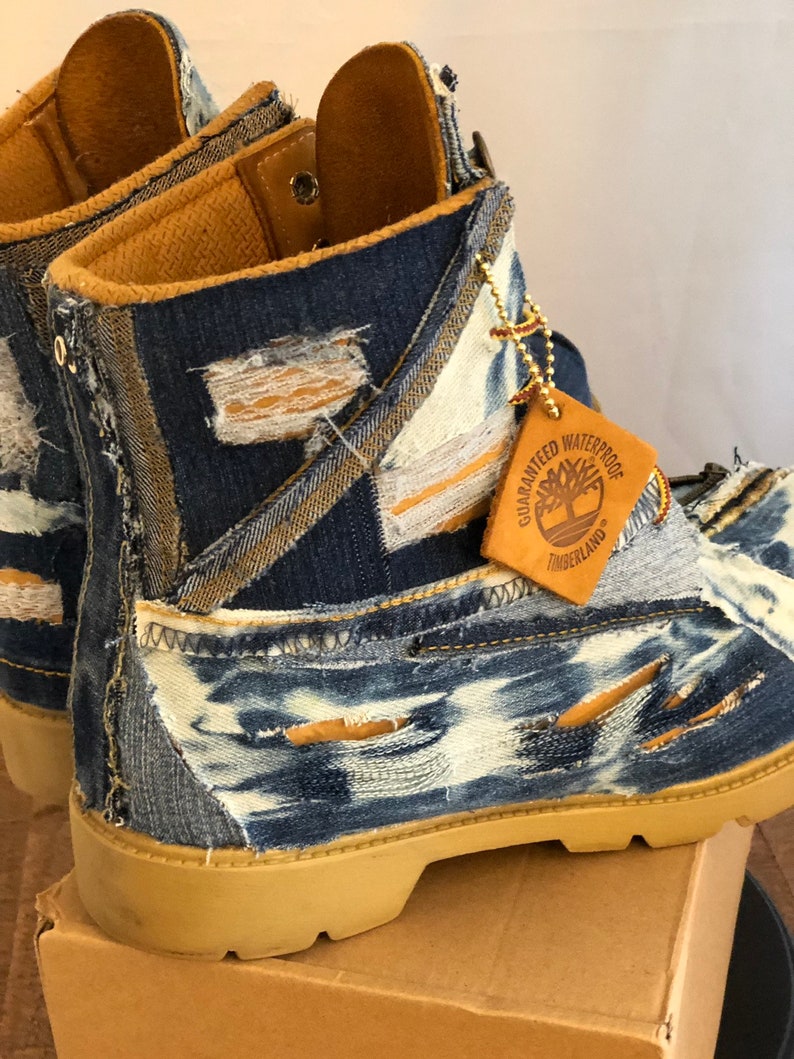 Denim Timberland Boots Custom Timberlands Distressed Jeans | Etsy