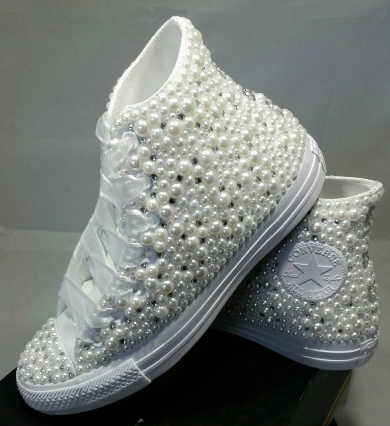Boda Converse Zapatillas De Novia Bling And Perlas Custom Etsy