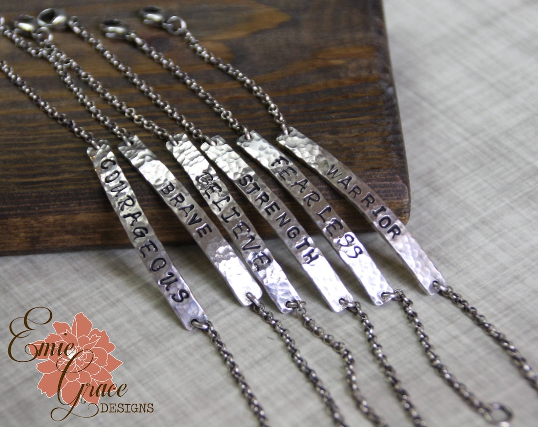 Sterling Silver Message Bar Bracelet, Hammered, Hand Stamped ...