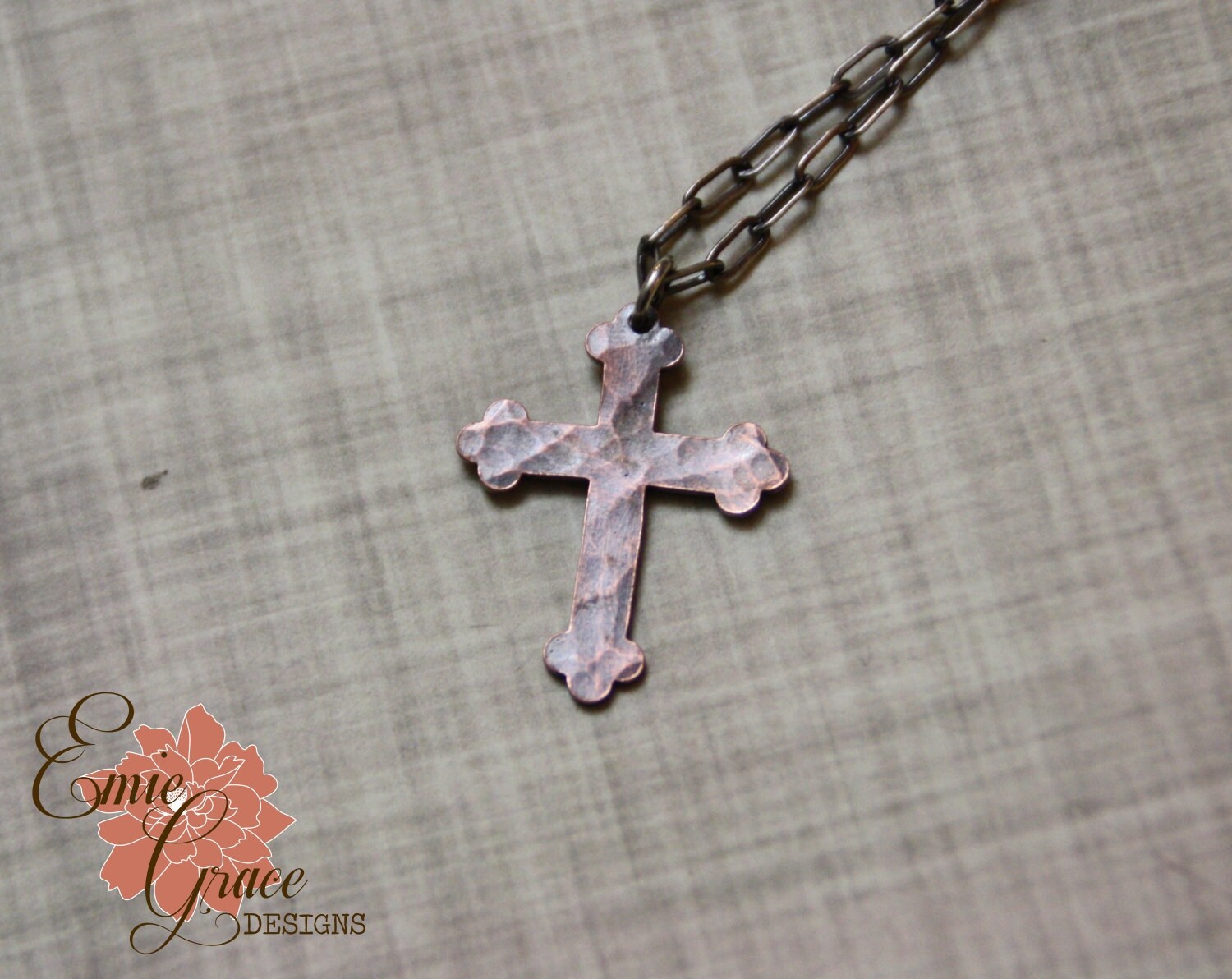 Hammered Copper Cross Necklace, Sterling Silver, Rustic Cross - READY ...