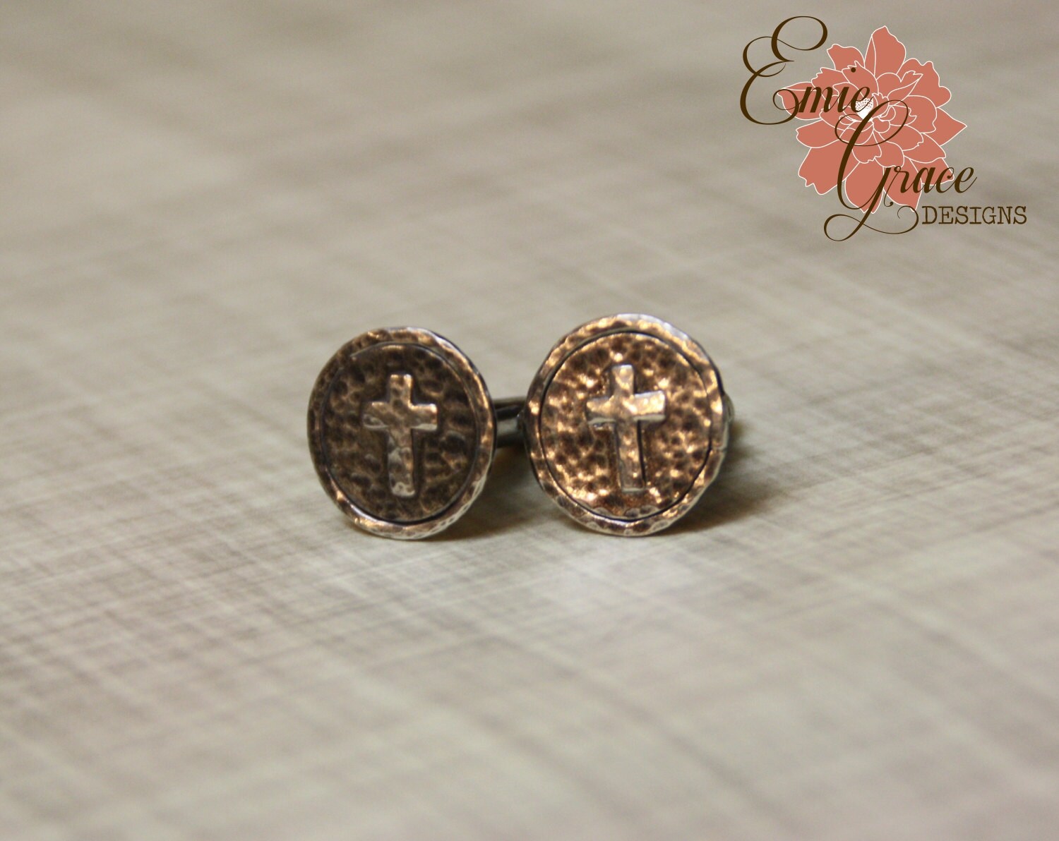 Cross Cuff Links, Sterling Silver Cufflinks, Hammered Shirt Fasteners ...