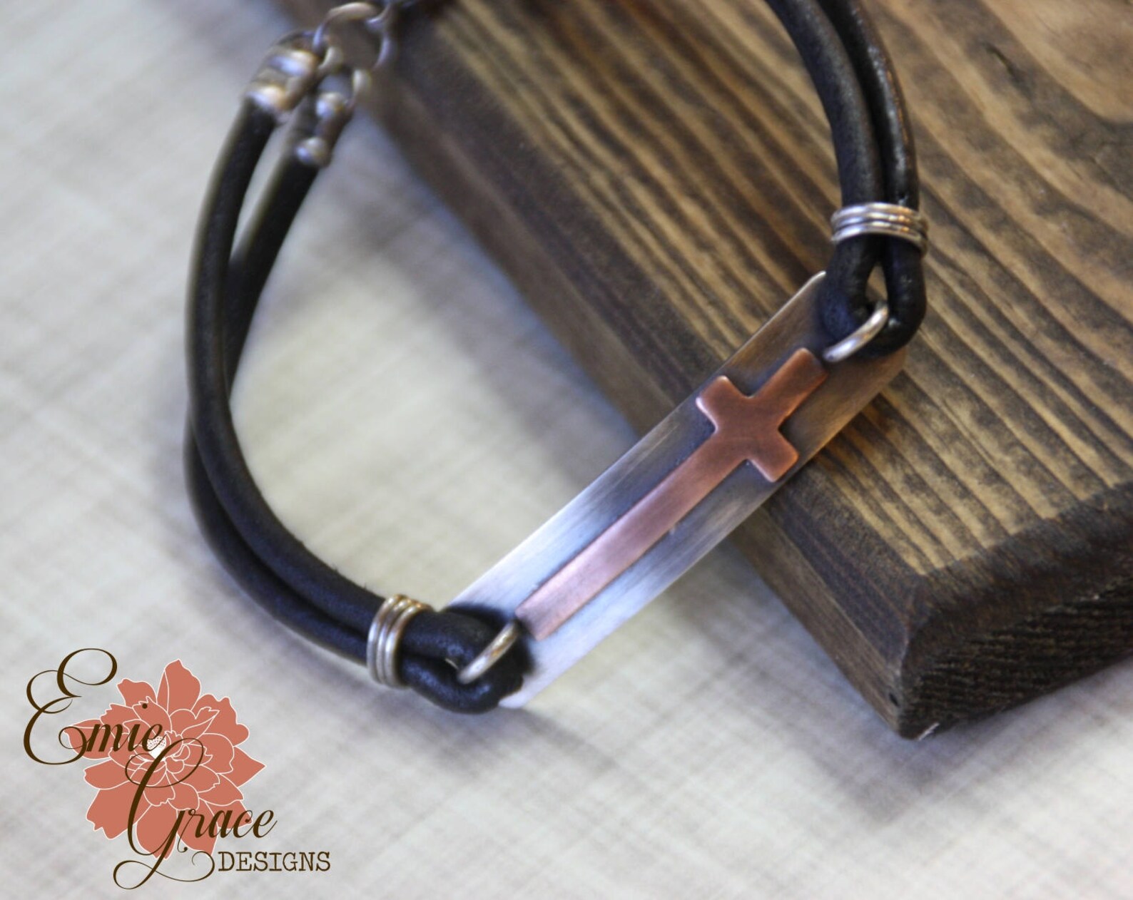 Men's Cross Bracelet Sterling Silver Bar Copper Cross - Etsy