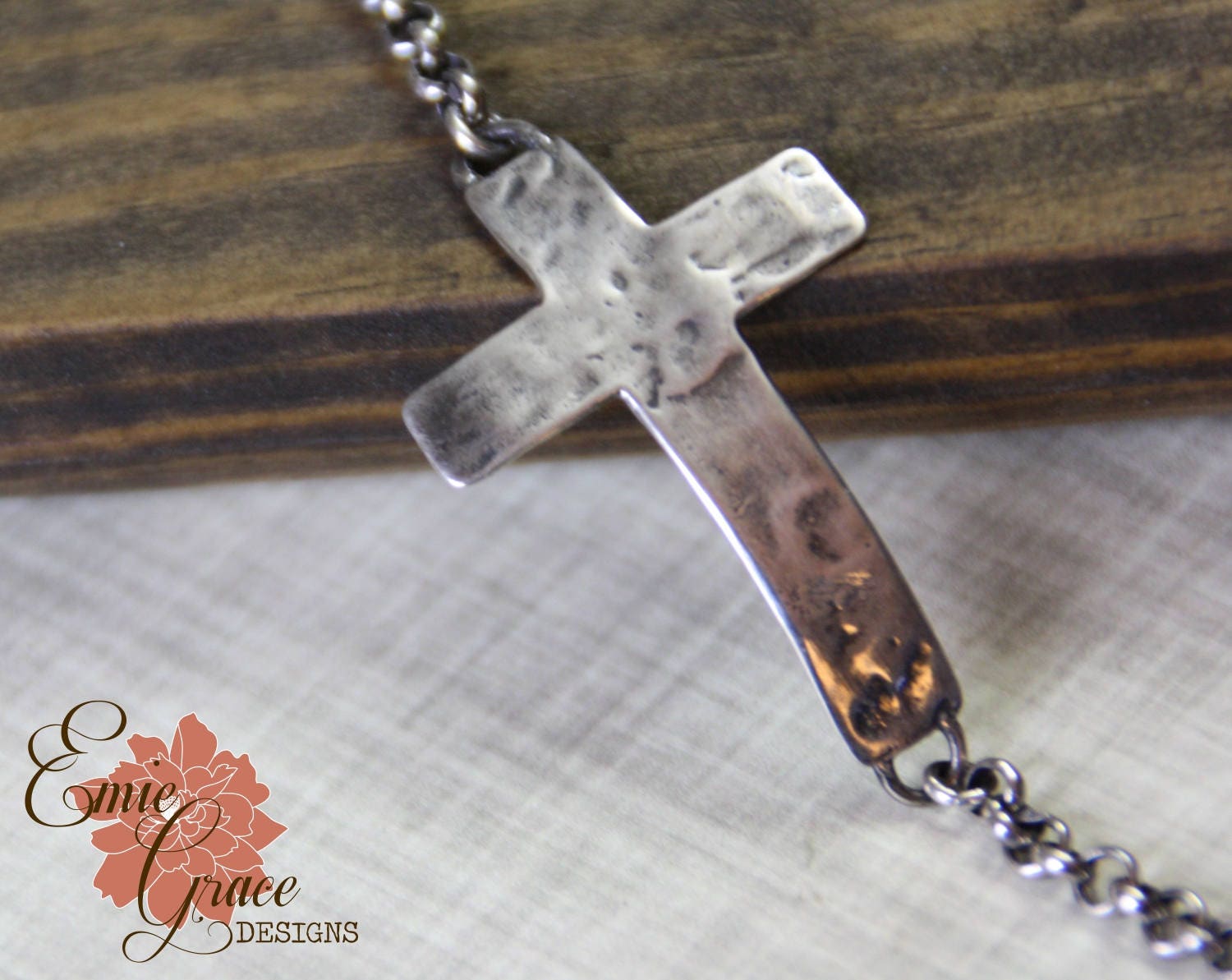 Rustic Cross Bracelet, Sterling Silver Rolo Chain, Christian Bracelet ...