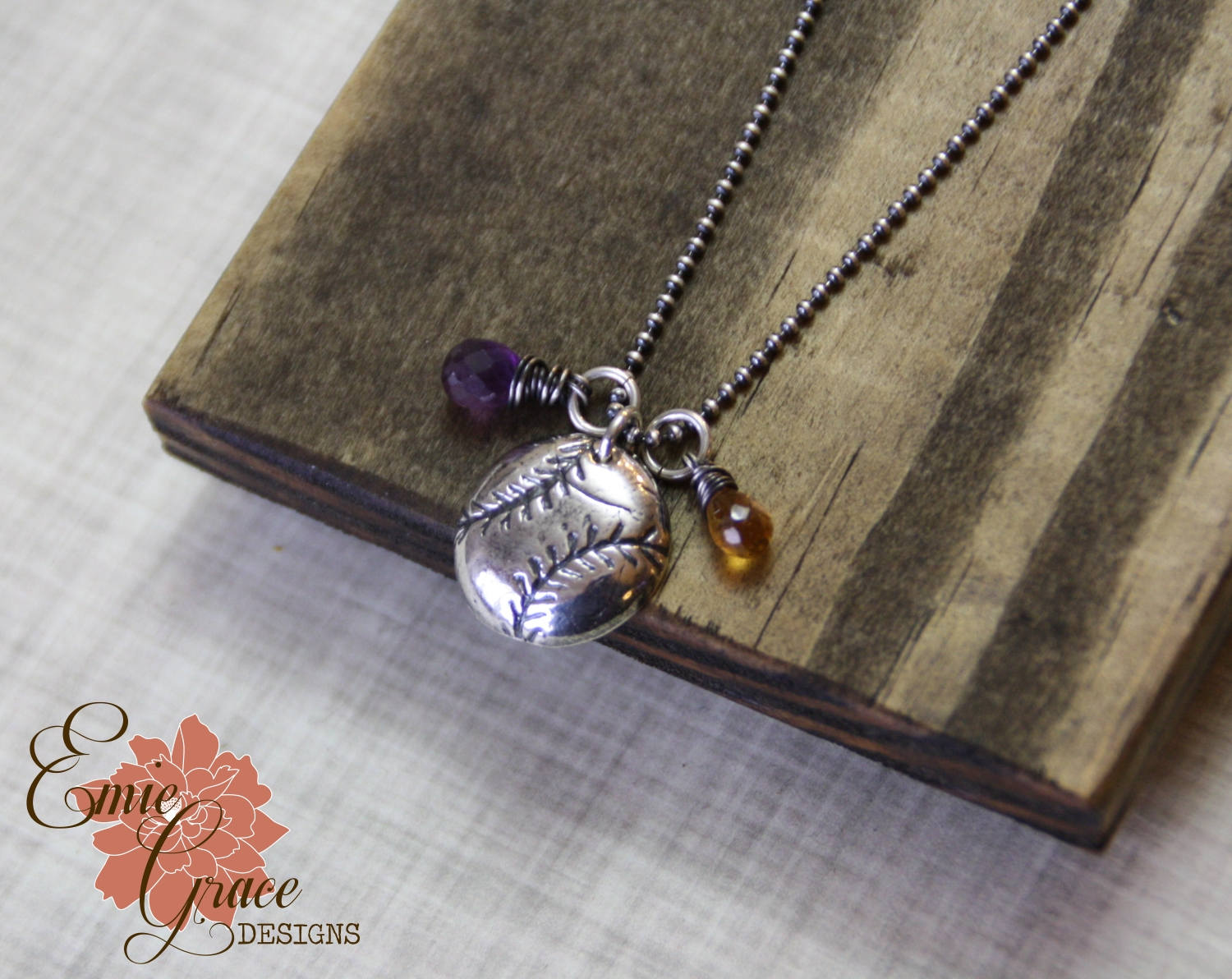 Silver Baseball Necklace, Fine Silver, Choose Team Colors, Amethyst and ...