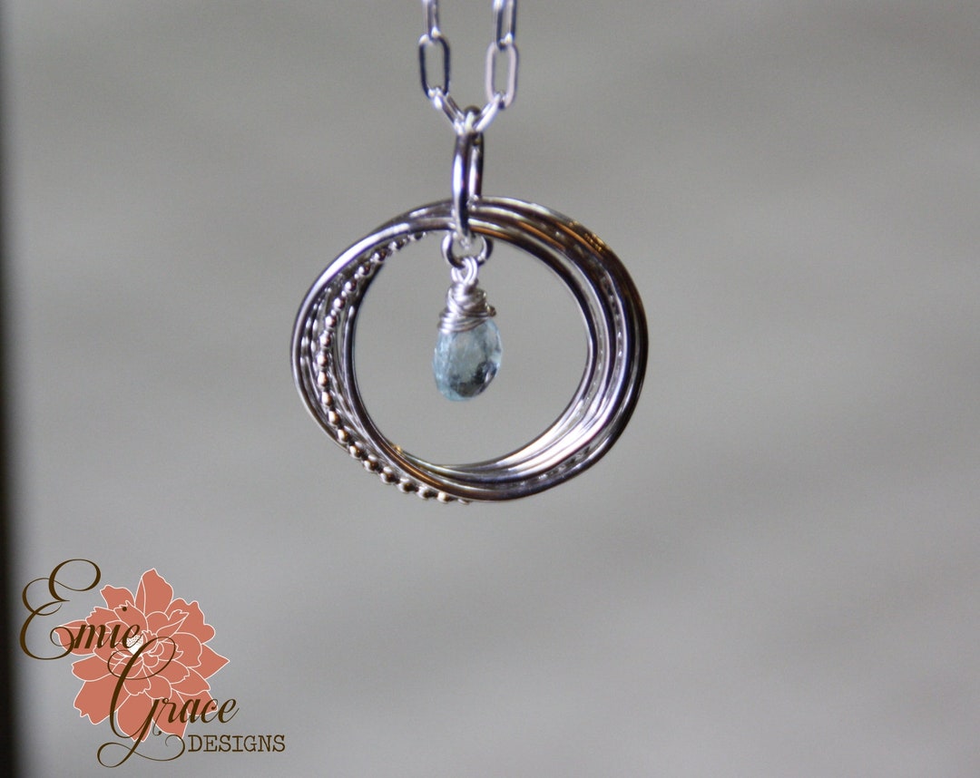 Five Intertwined Rings Necklace, Sterling Silver Smooth and Beaded ...