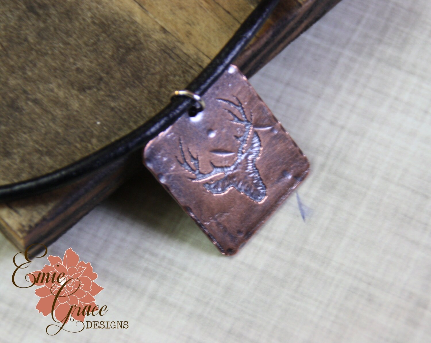 Copper Etched Deer Head Necklace, Sterling Silver, Copper, Leather Cord ...