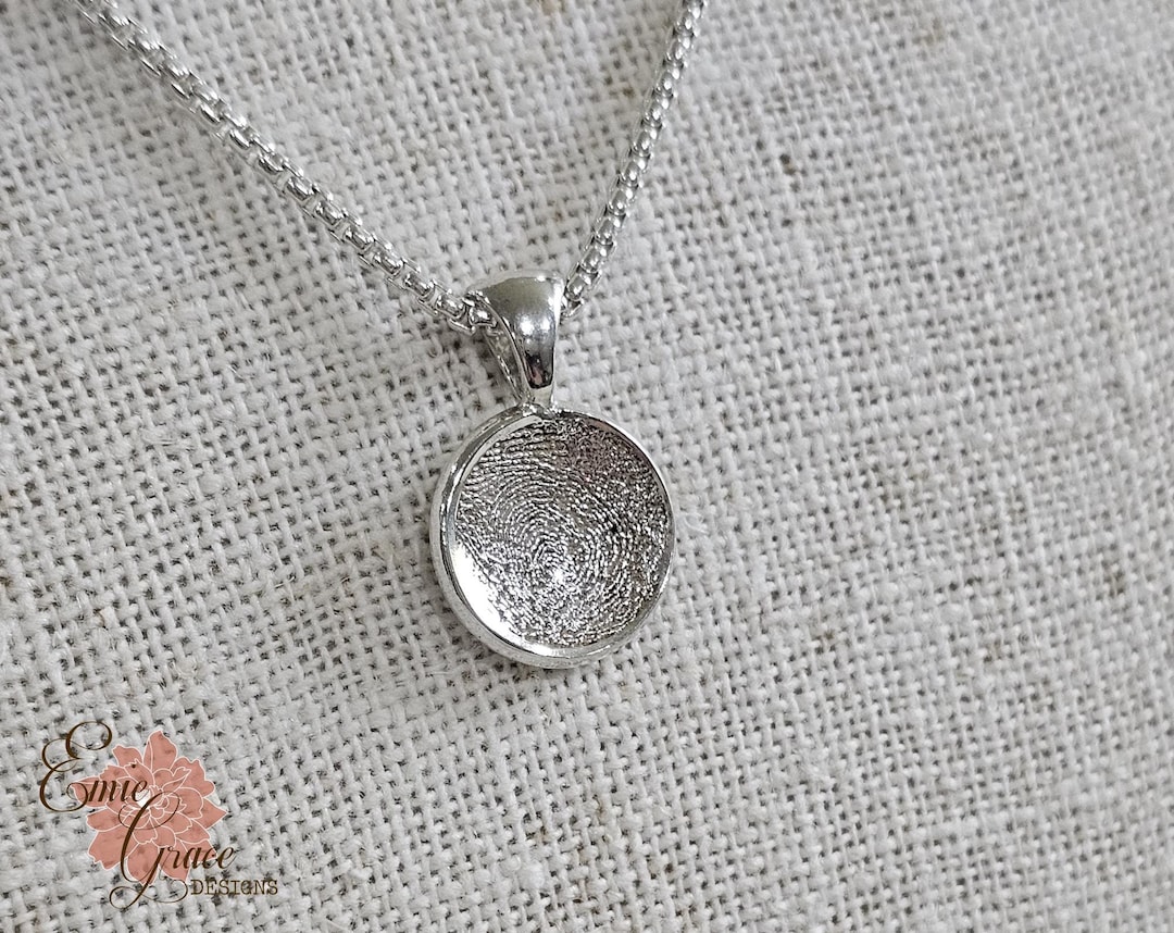 Sterling Silver Custom Fingerprint Necklace, Thick Round Memorial ...