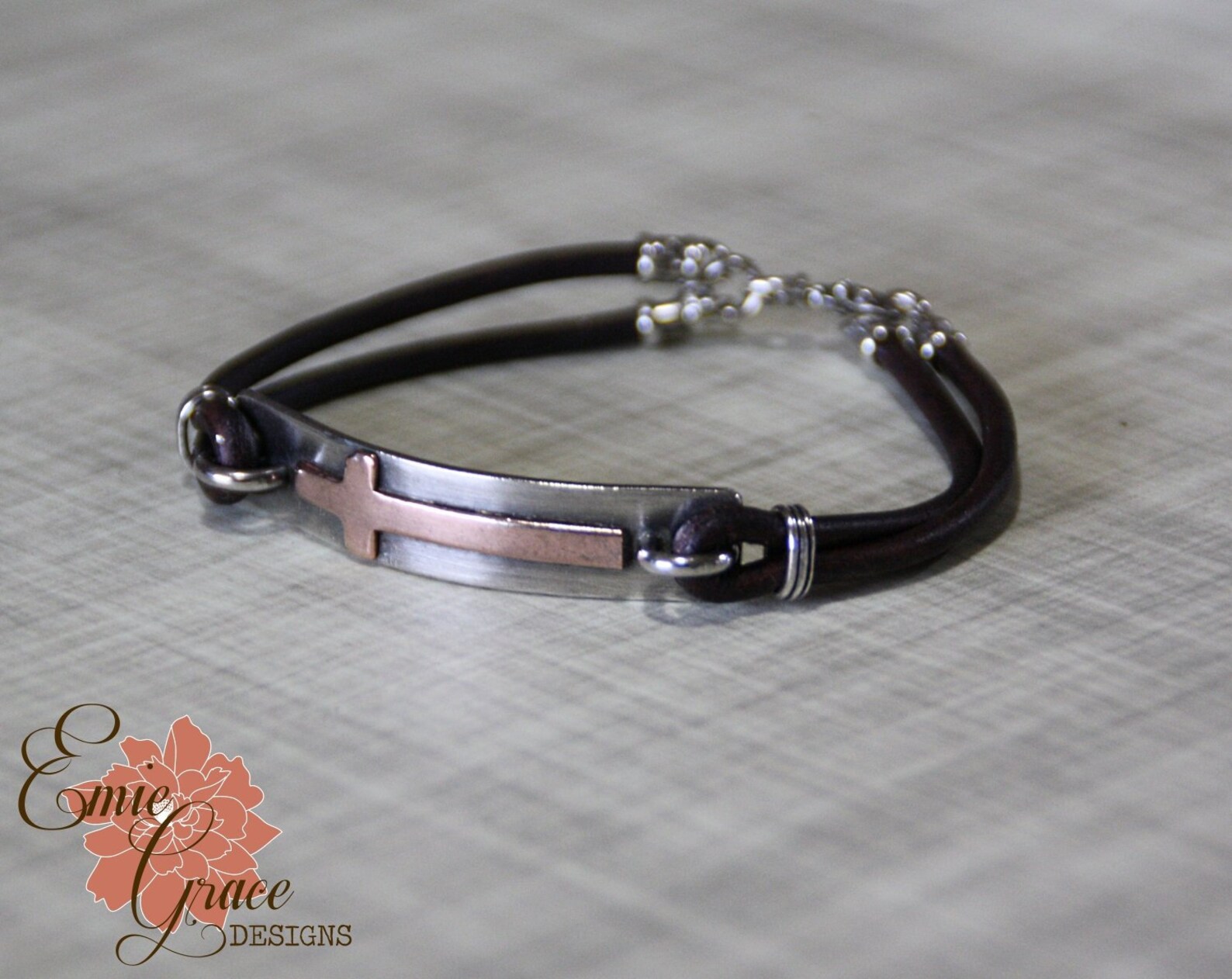 Men's Cross Bracelet Sterling Silver Bar Copper Cross - Etsy
