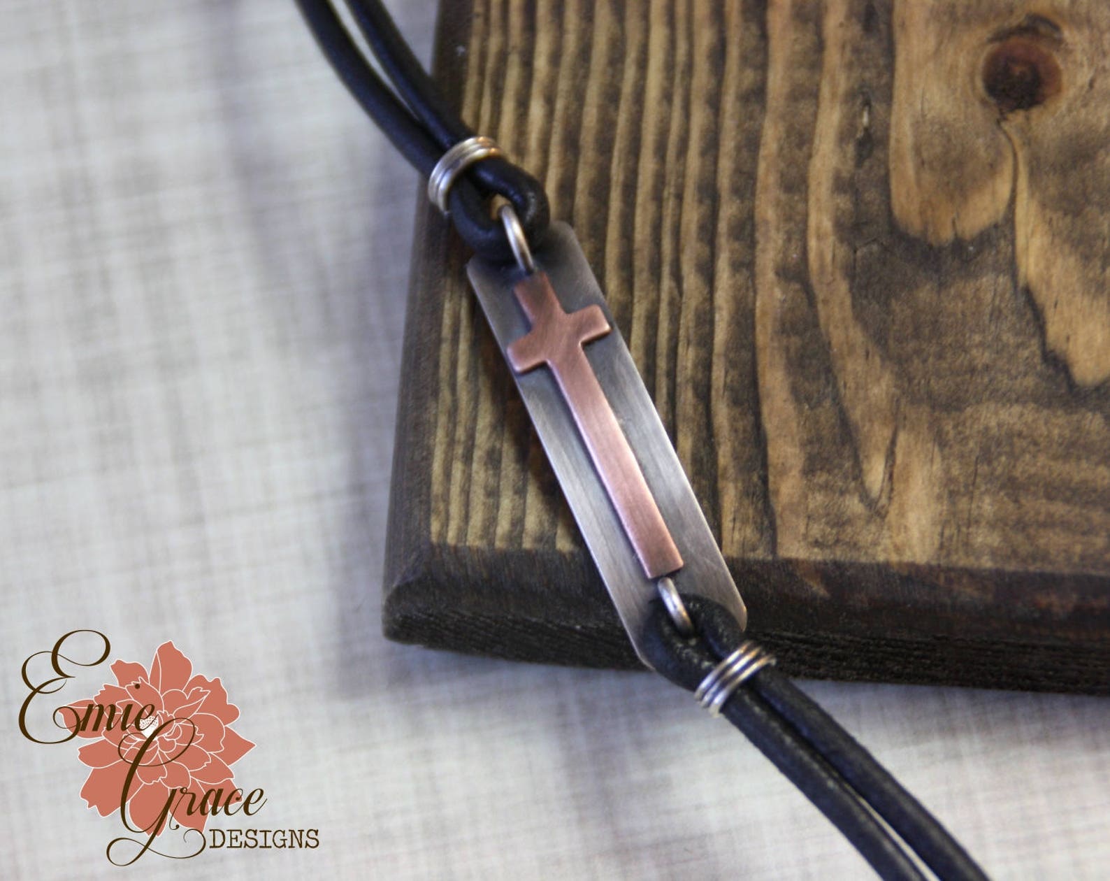 Men's Cross Bracelet Sterling Silver Bar Copper Cross - Etsy