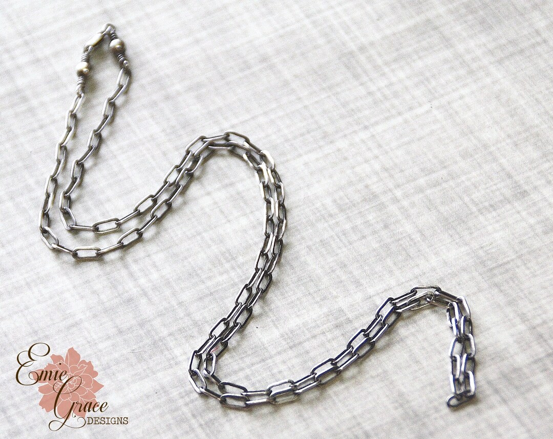 Sterling Silver Long Box Chain, Oxidized or Bright Shiny Silver, Rustic ...