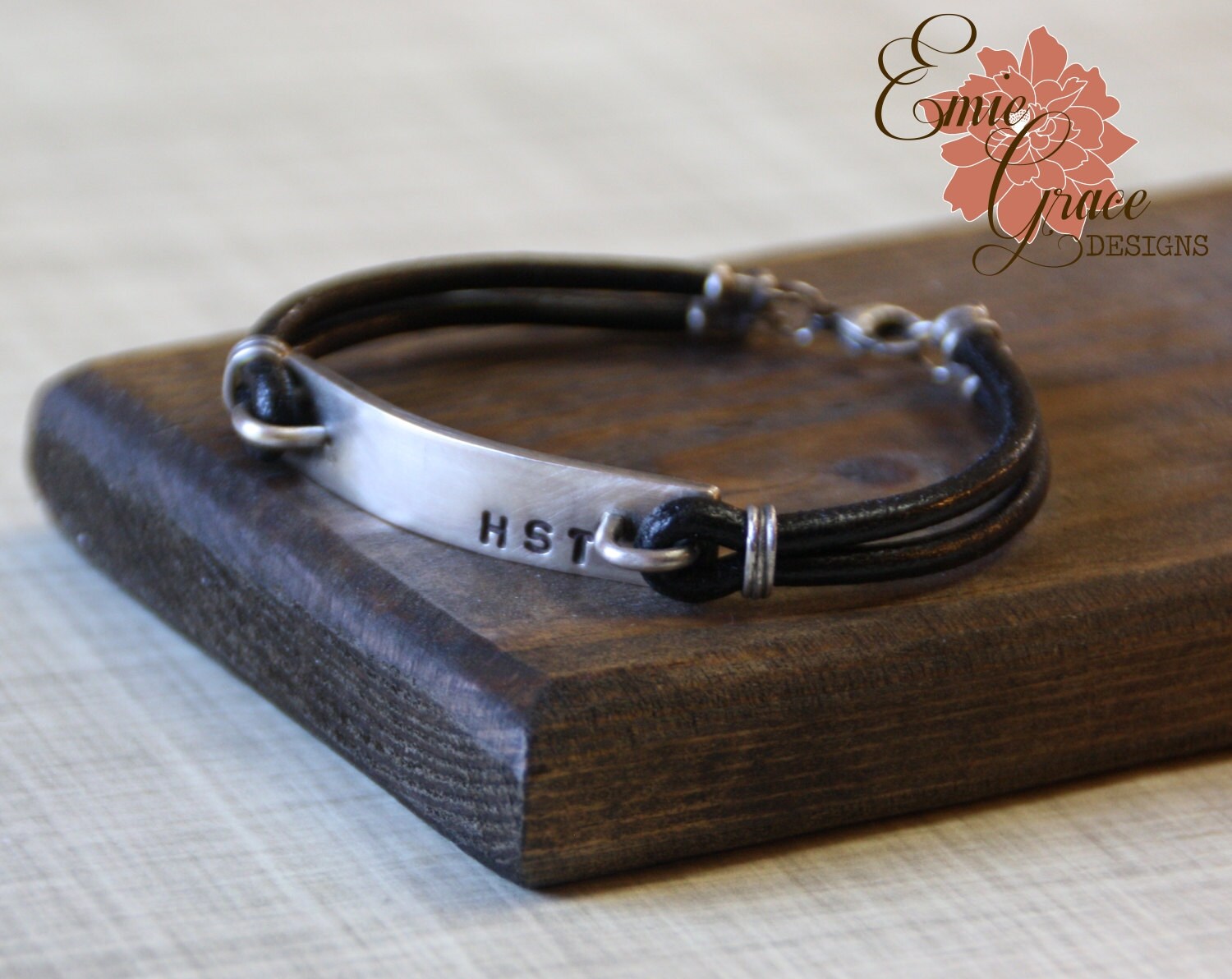 Sterling Silver Bar Bracelet Men's Leather Bracelet - Etsy