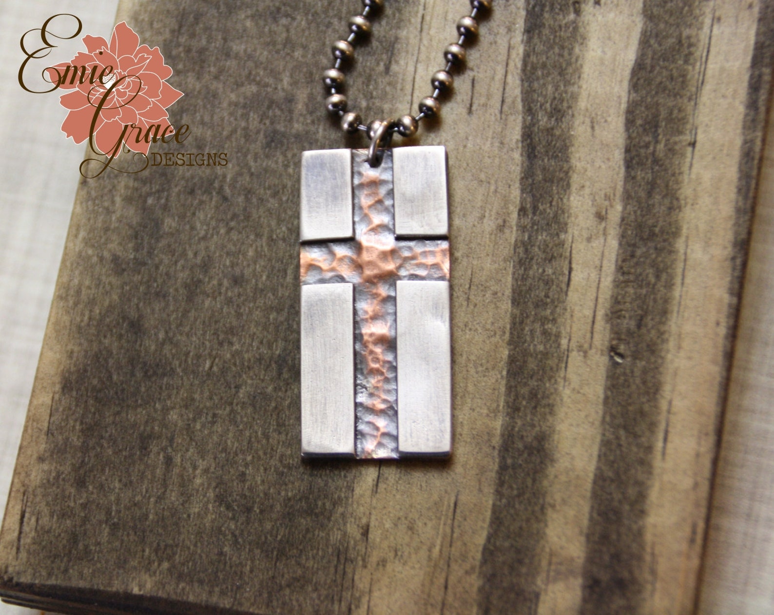 Cross Dog Tag Necklace, Sterling Silver and Copper, Rustic Cross ...