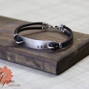 Sterling Silver Bar Bracelet Men's Leather Bracelet - Etsy