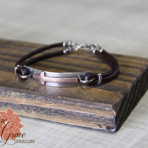 Men's Cross Bracelet Sterling Silver Bar Copper Cross - Etsy