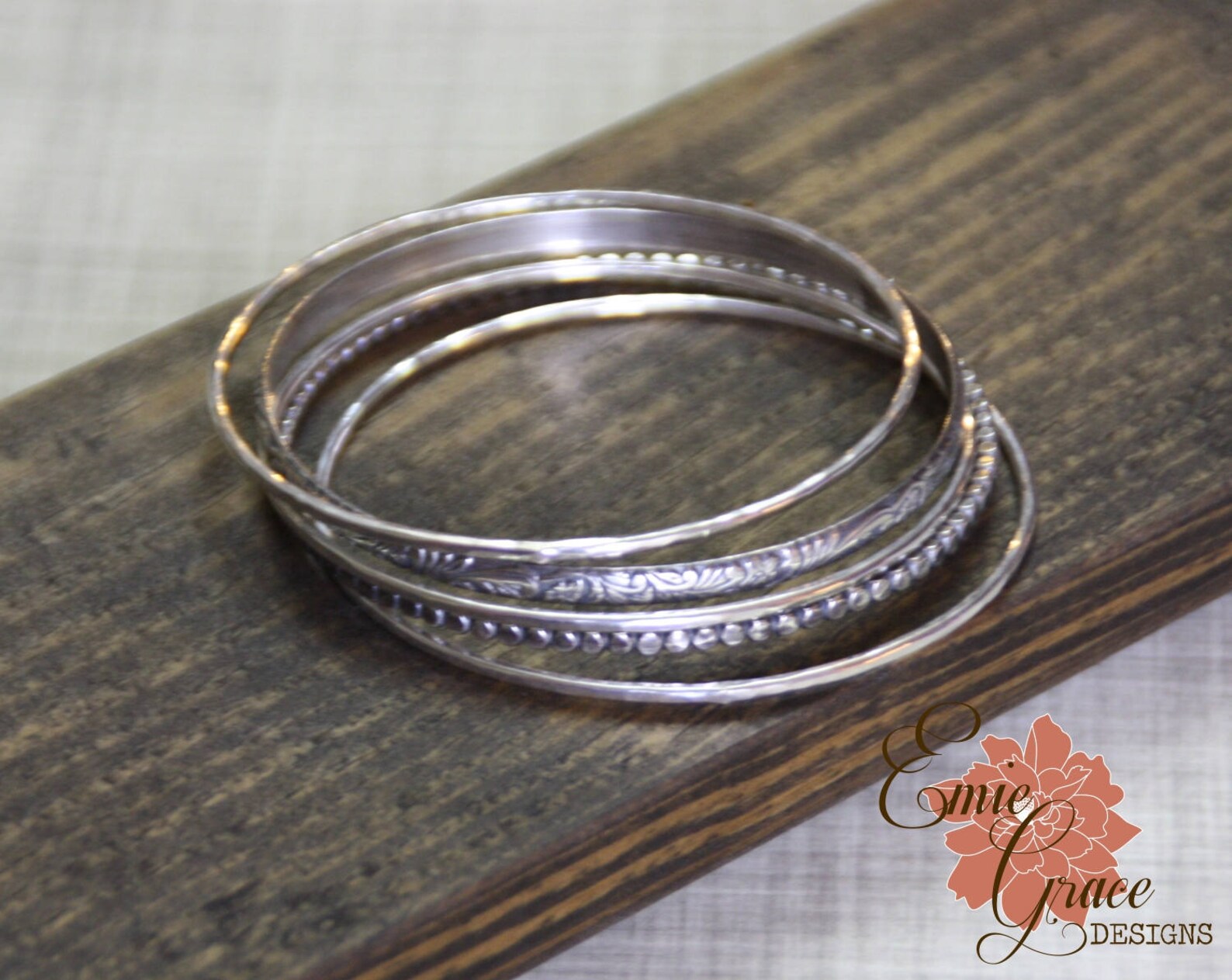 Bangle Bracelet Set of Five, Sterling Silver Stacking Bangles, Dot ...