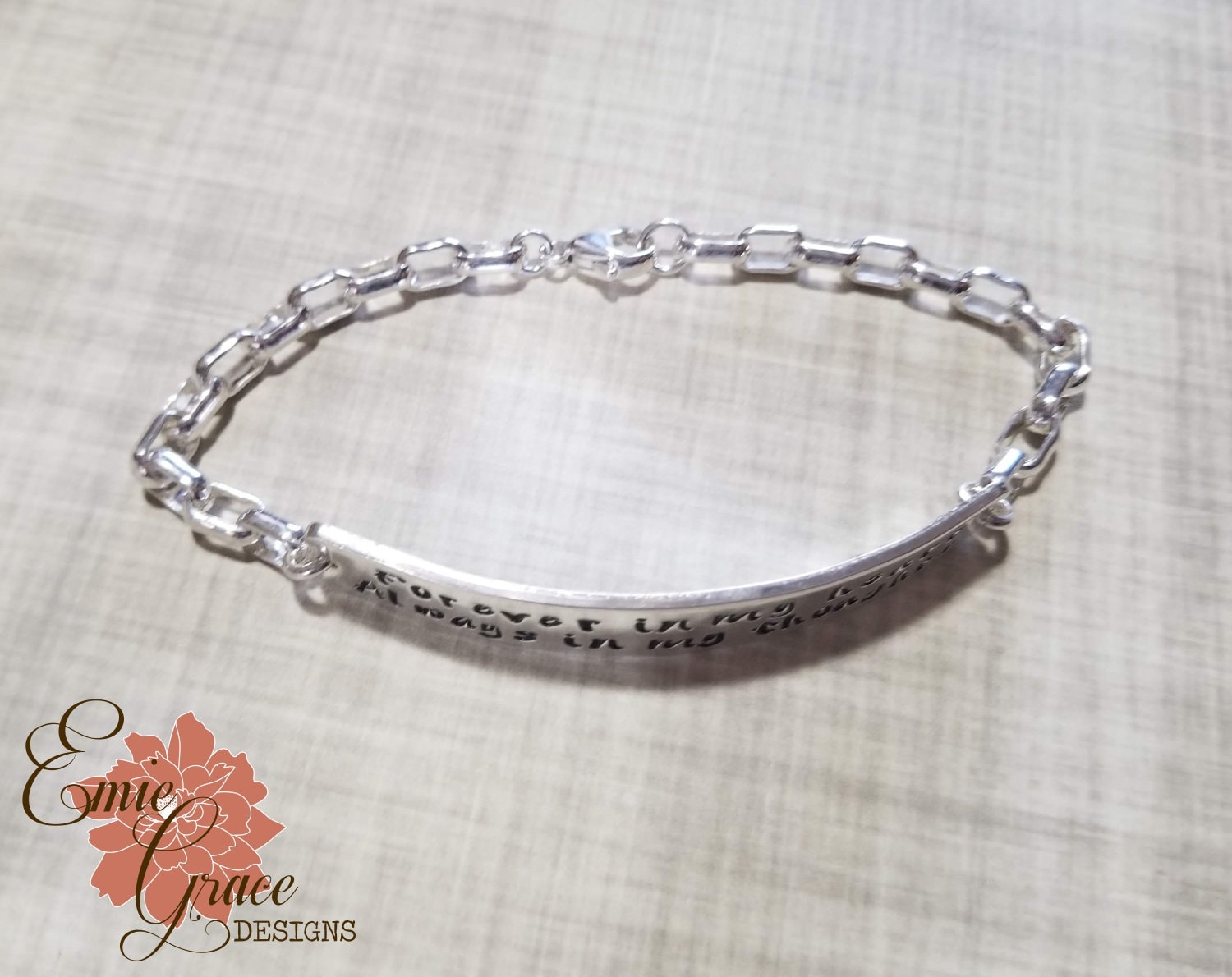 Sterling Silver Bar Bracelet, Identification Bracelet, Hand Stamped ...