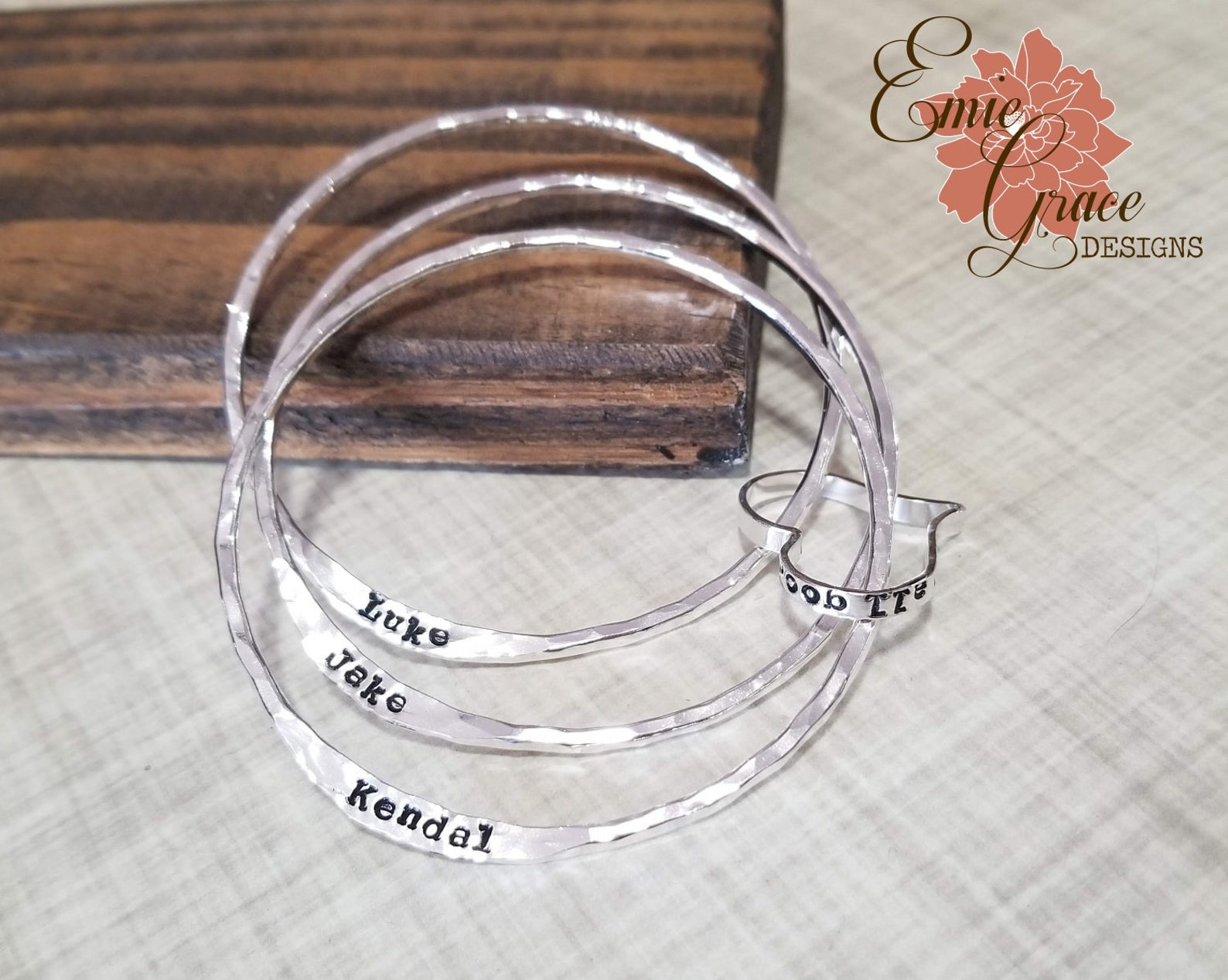 Sterling Silver Bangles With Message Heart, Mothers Names Bracelet ...
