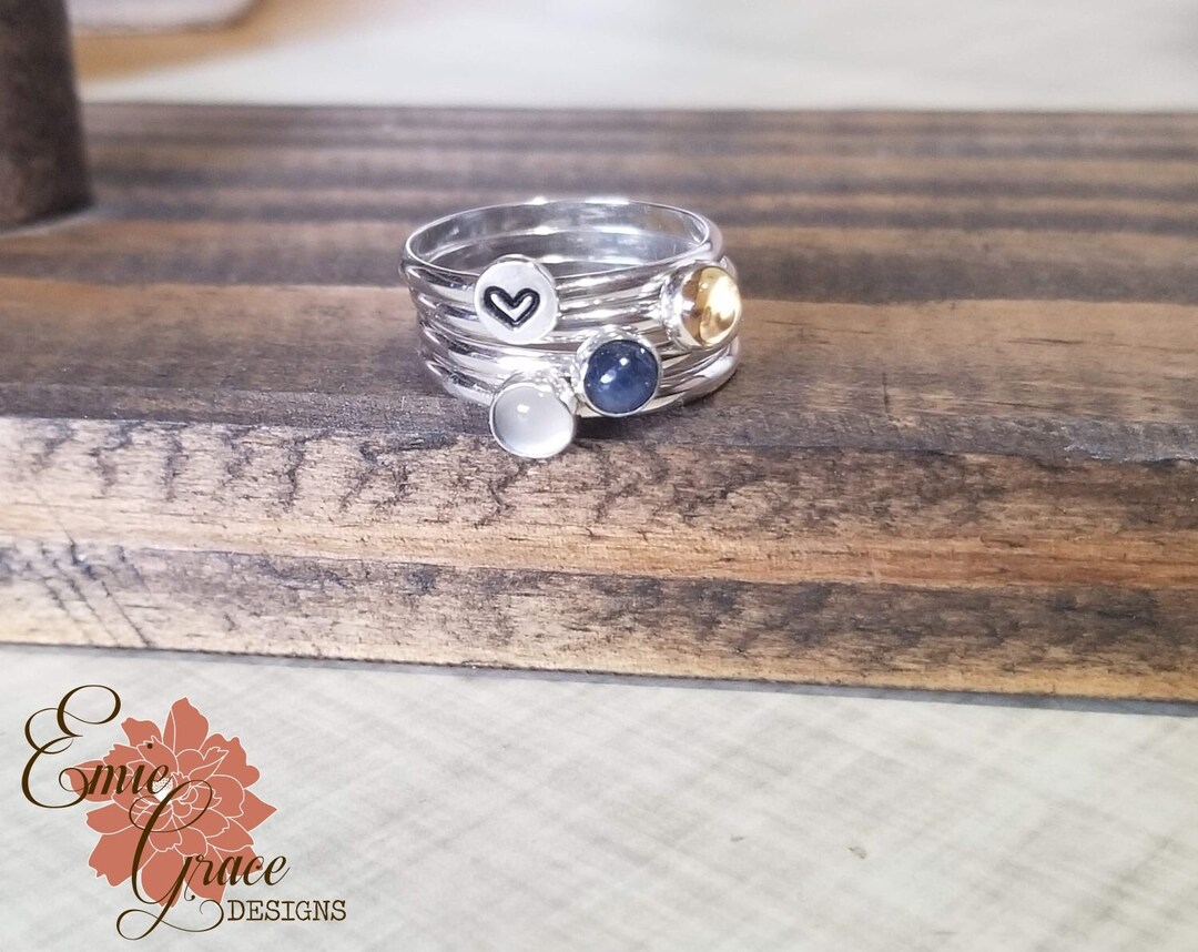Custom Birthstone and Initial Stacking Rings, Build Your Own, Sterling ...