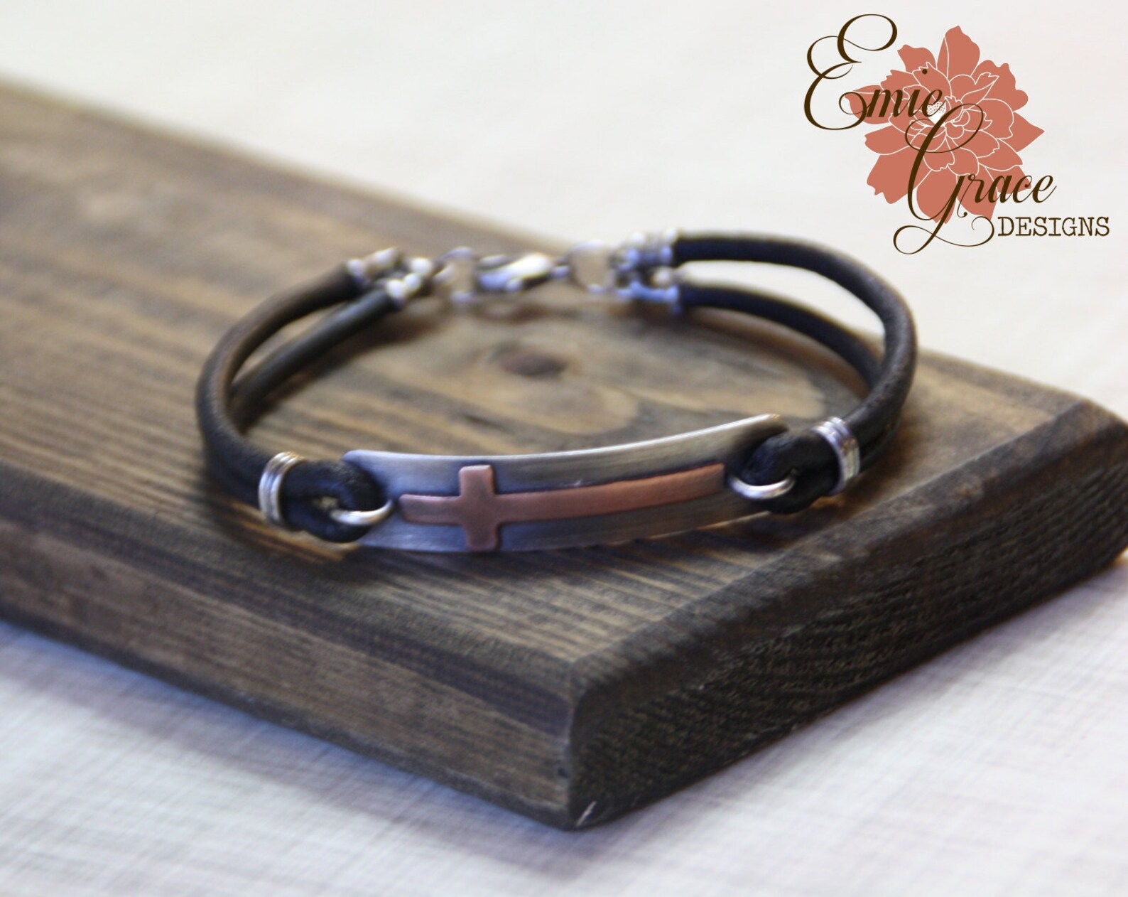 Men's Cross Bracelet Sterling Silver Bar Copper Cross - Etsy