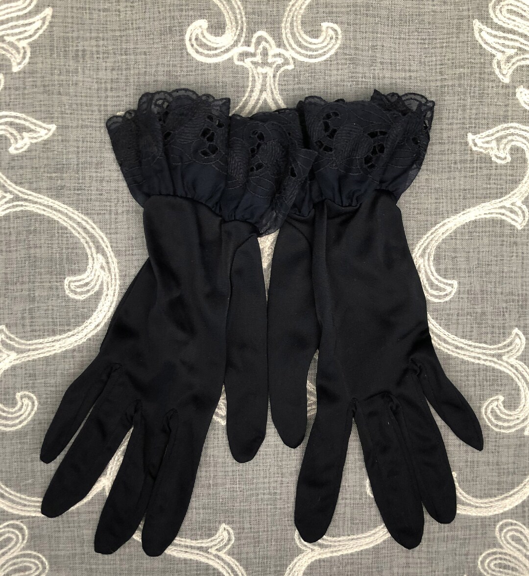 Lovely Vintage Deepest Navy Blue Fancy Lady Nylon Evening Gloves 6 1/2 ...