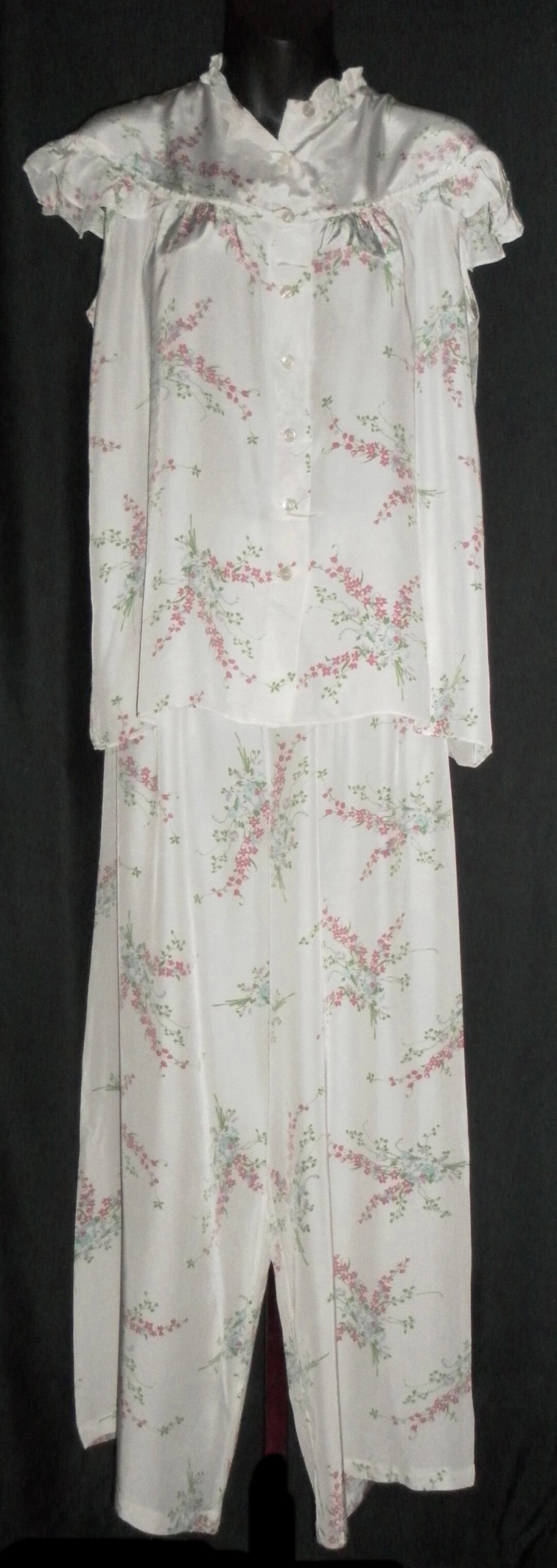 1940's Old Hollywood Starlet Vintage White & Floral Silk Wide Leg ...