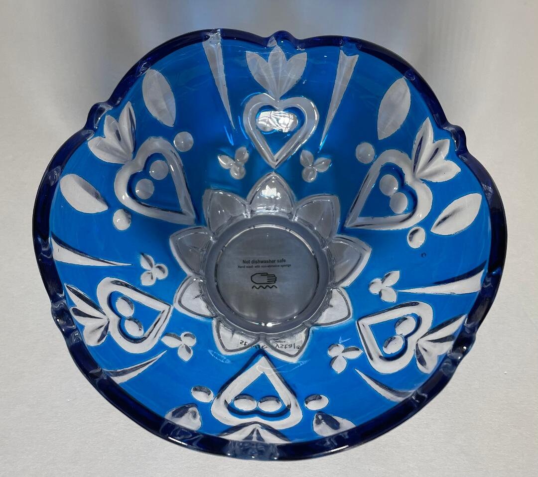 Elegant Vintage Queen Elizabeth Fine Cut Crystal Blue Accent Bowl Candy ...