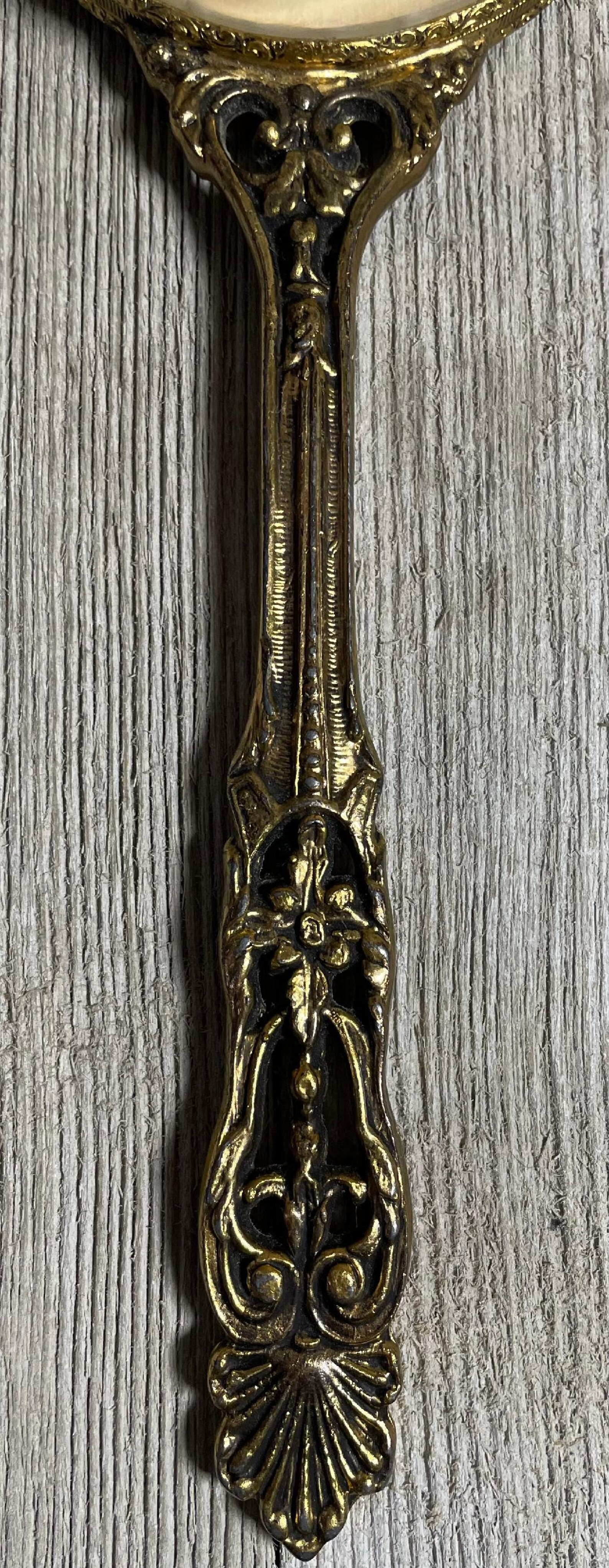 Large Vintage 1930-40's Fancy Brass Handle off White Filigree Vanity ...