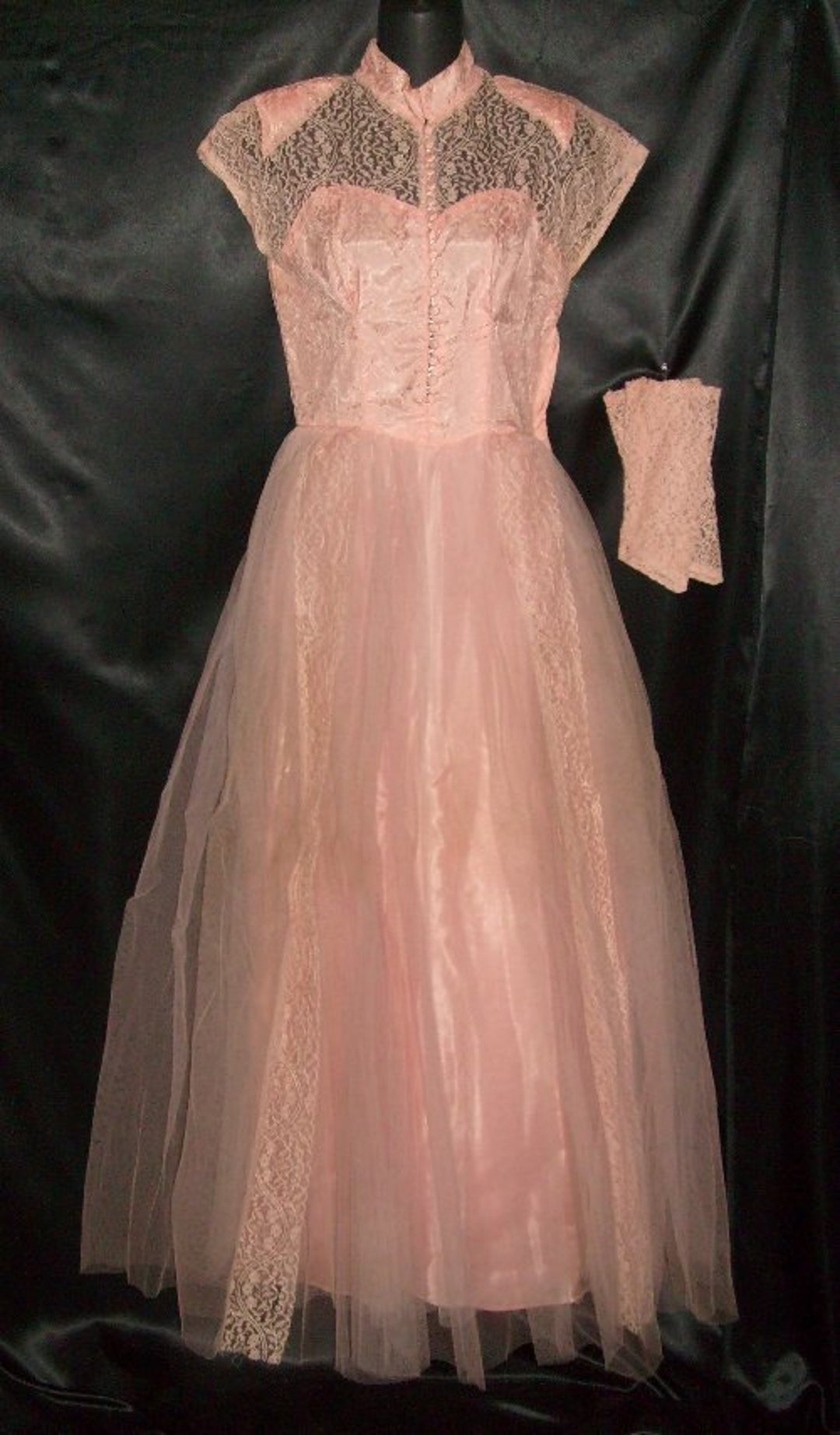Wonderful Vintage Candy Pink Crinoline 1950's Party Gown Dress W/wrist ...