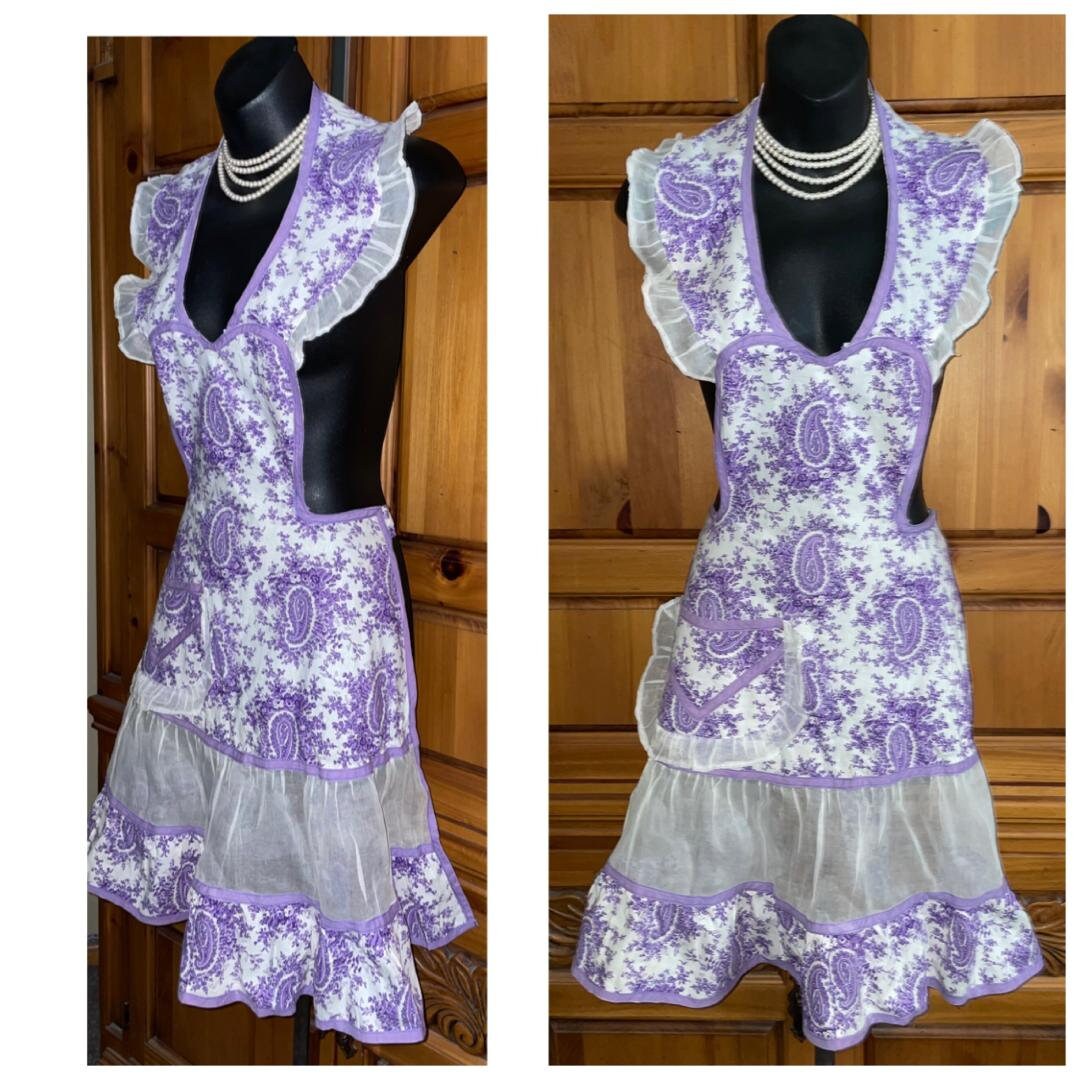 Vintage Sexy Frilly Purple Paisley Pinafore Apron - Etsy