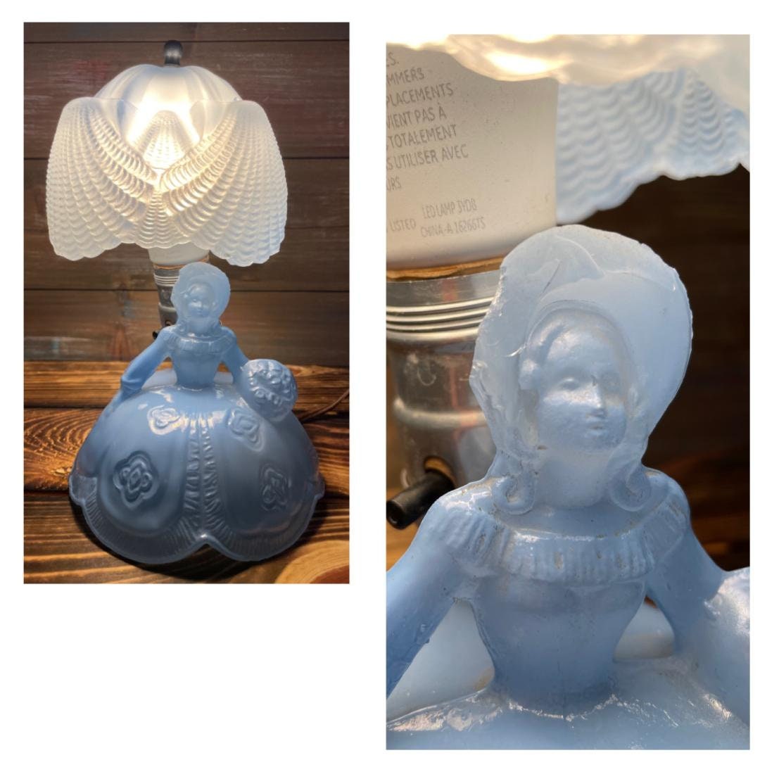 Working Vintage 1950's Blue Glass Lamp - Southern Belle Lady in ...