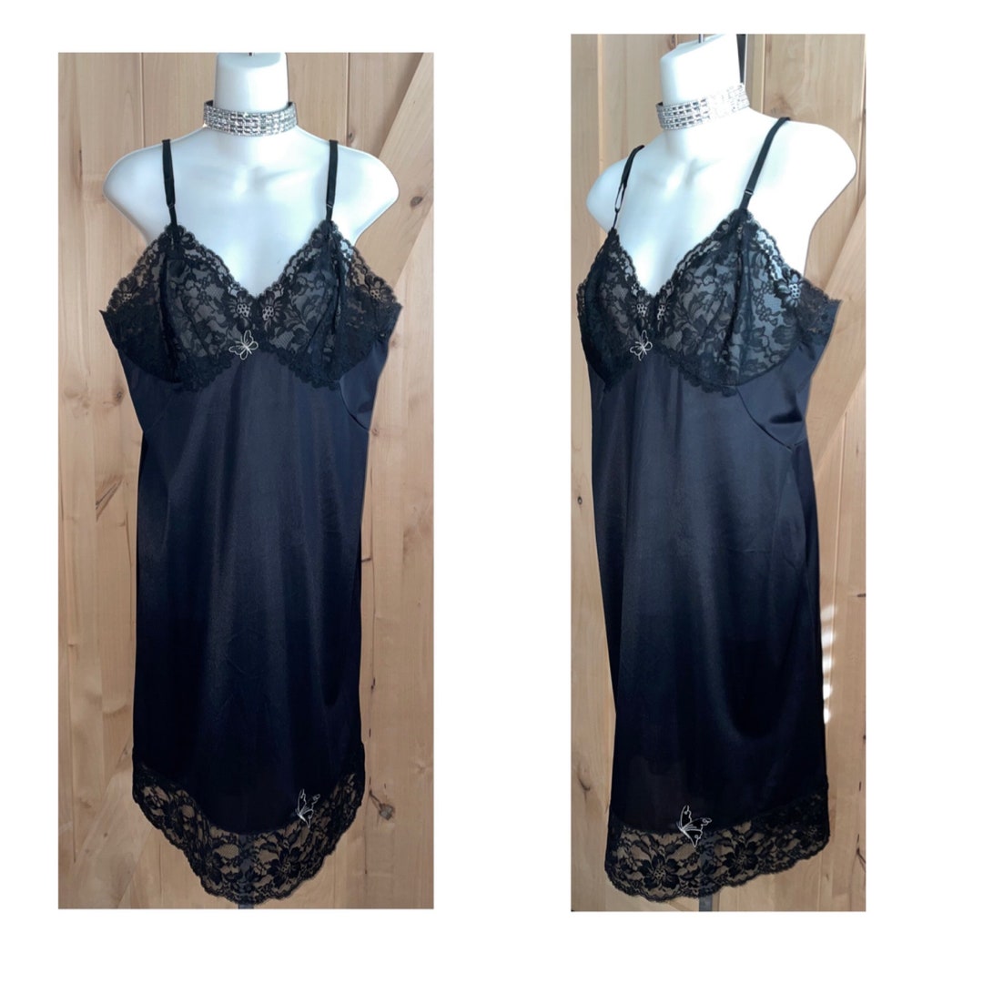 Unique Vintage 1950's VANITY FAIR Black Luxury Lace Bust Slip W ...