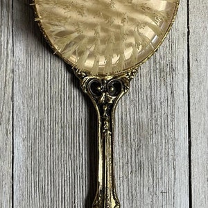 Large Vintage 1930-40's Fancy Brass Handle off White Filigree Vanity ...