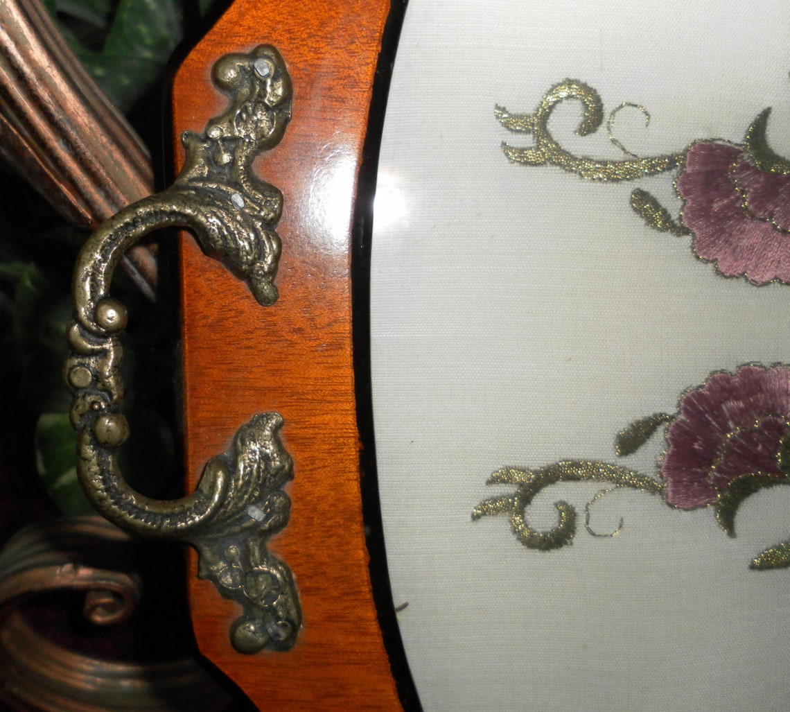 Vintage Victorian Look Cherry Wood Frame & Satin Embroidered | Etsy