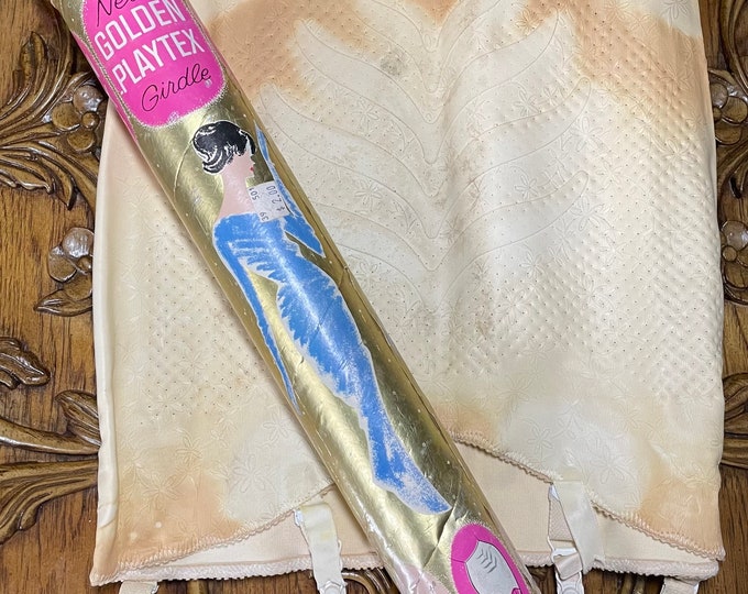 Extremely Rare Vintage 1950s Playtex Perforated Rubber Ob Girdle W Garters In Original Tube M