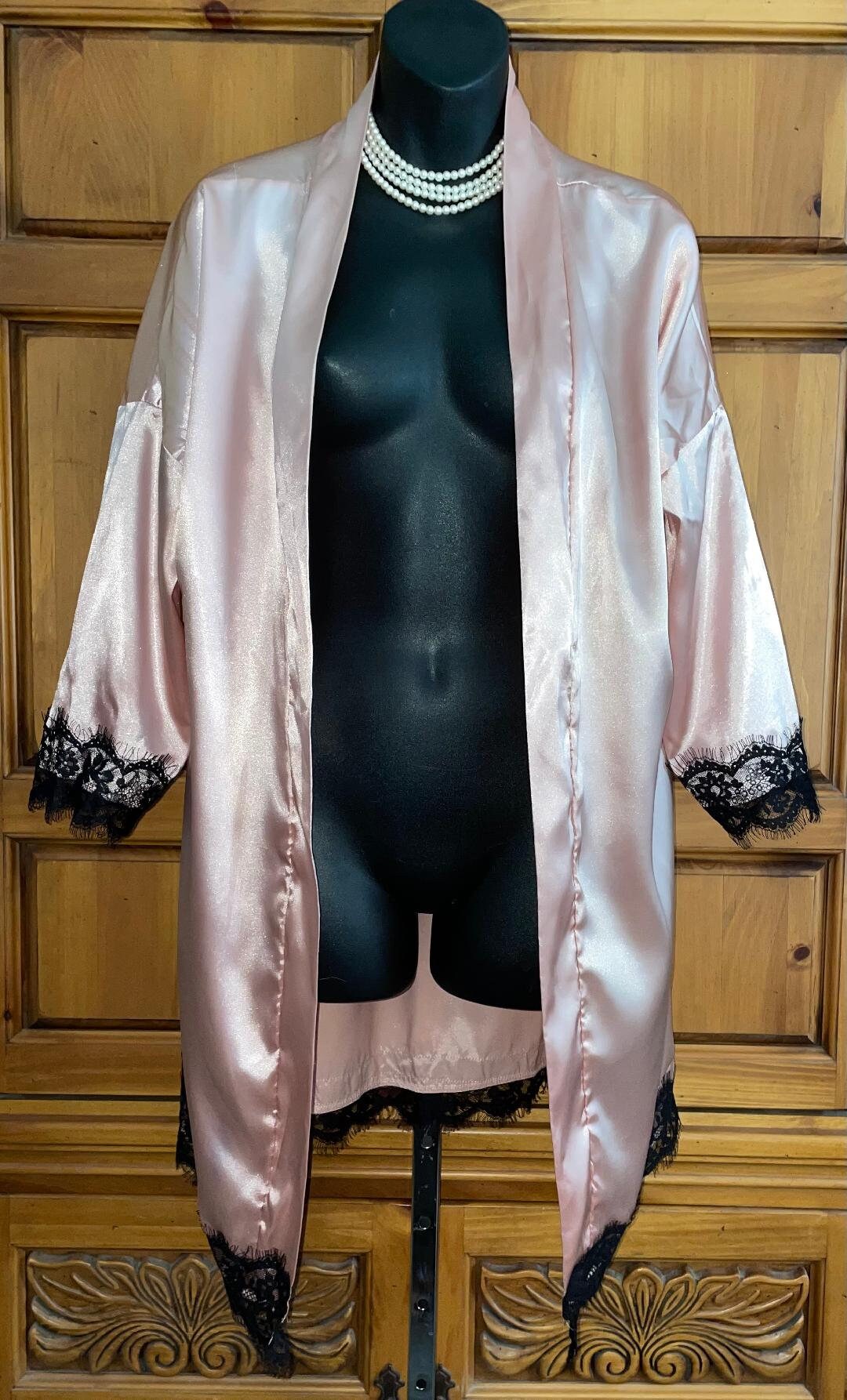 Slippery Liquid Satin Pink Duster / Cover / Robe W/ Black - Etsy