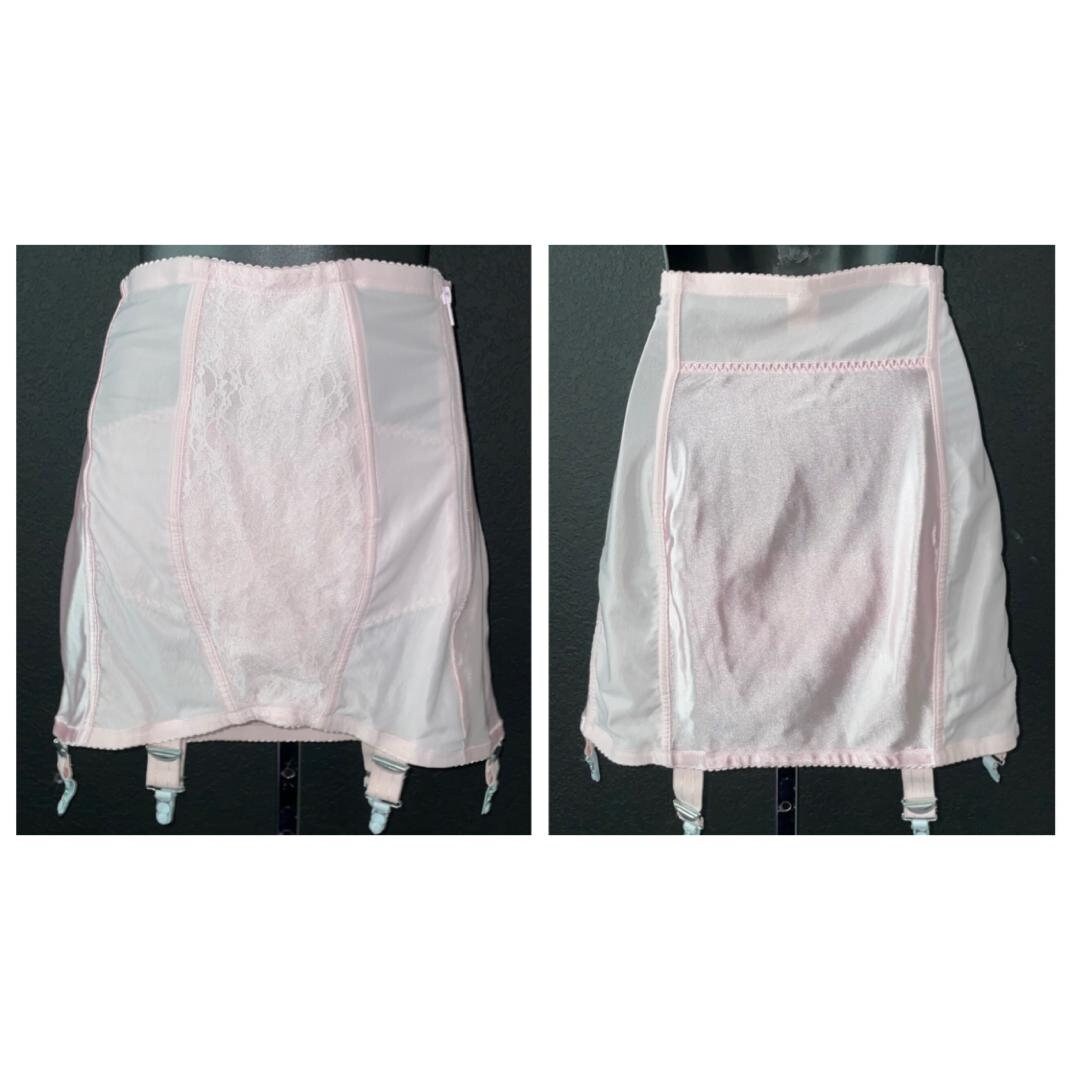 Sweetest Pink Open Bottom Girdle W/ 6 Garters Satin & Lace Panels Fully ...