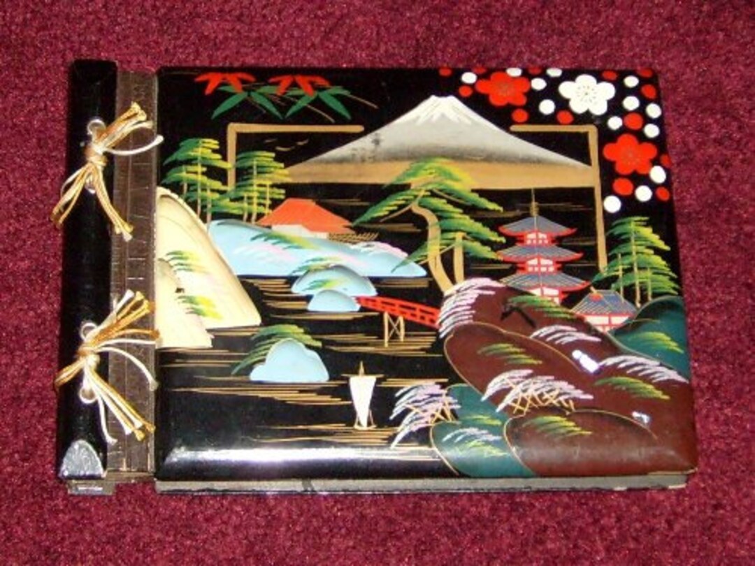 Vintage Asian Motif Handpainted Wooden Photo Album / Scrapbook - Etsy