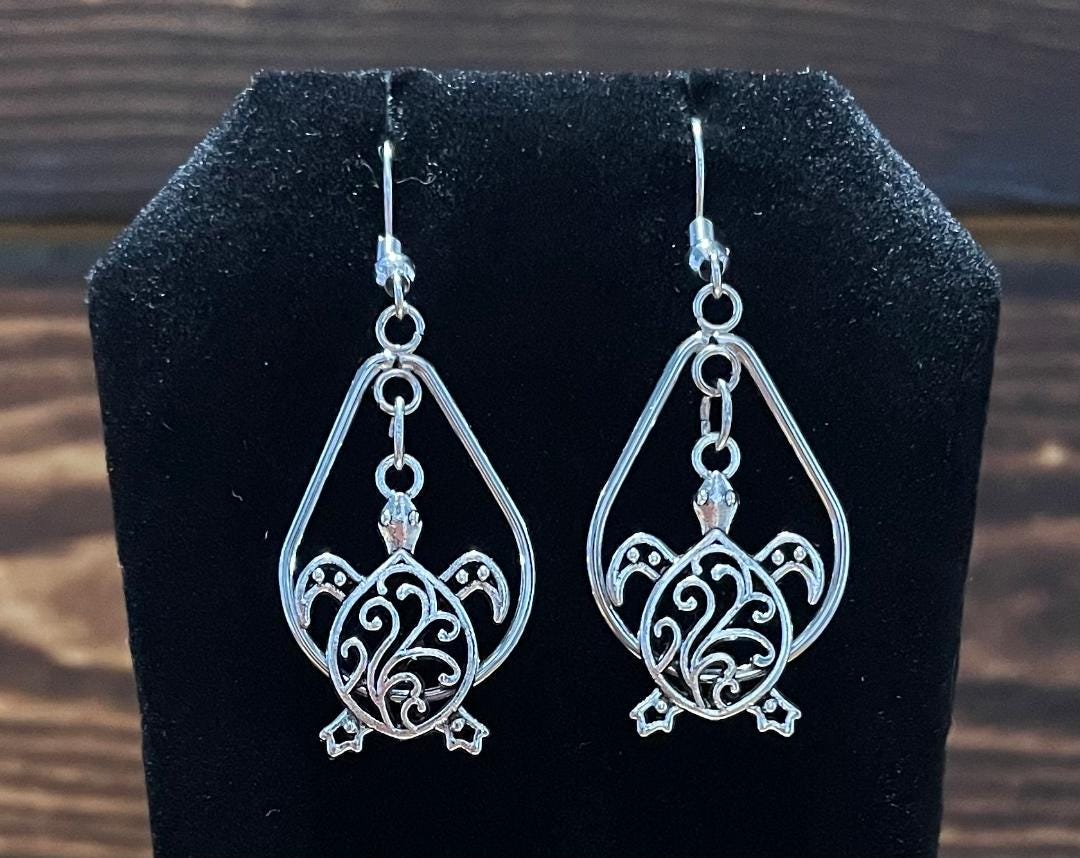 NEW Turtle Charm in Teardrop Hoop Drop Earrings - Etsy
