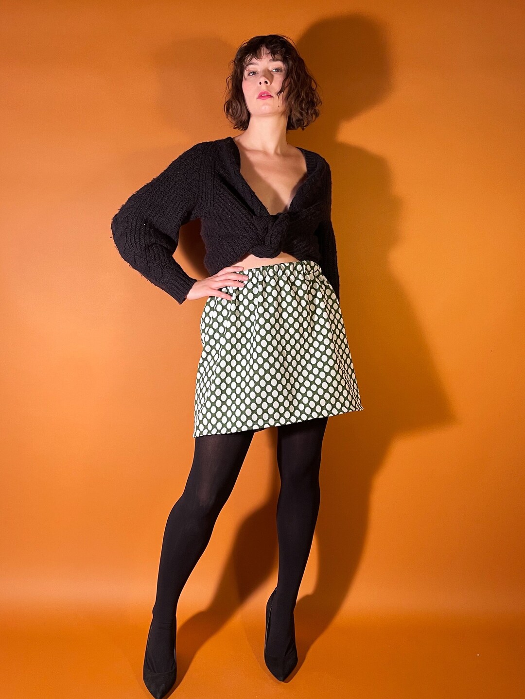 Mod Mini Polka Dot Skirt Green And White Mini Skirt Elastic Etsy