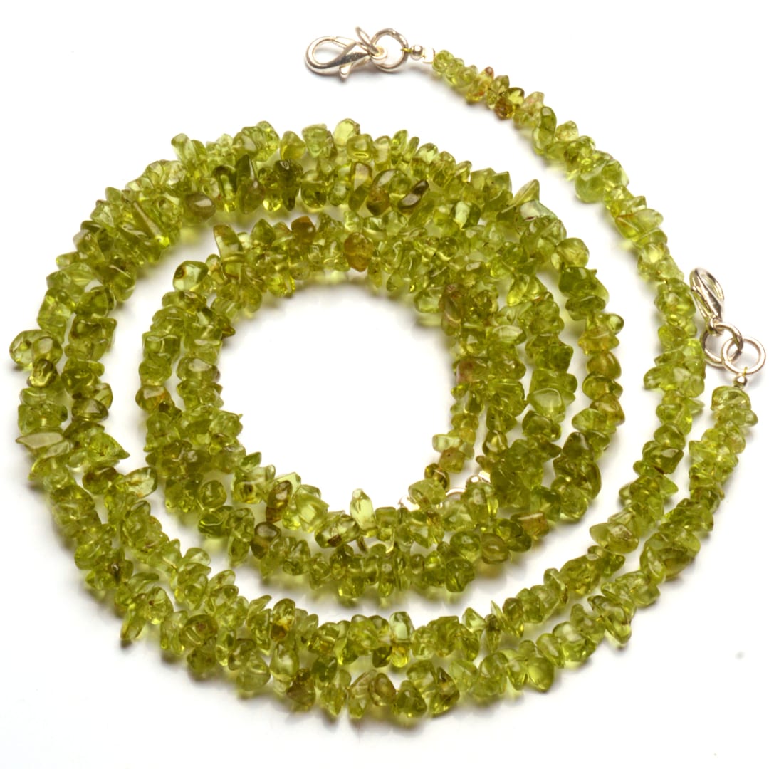 Natural Gemstone, Olive Green Peridot Necklace, 5 to 7 Mm Size Chips ...