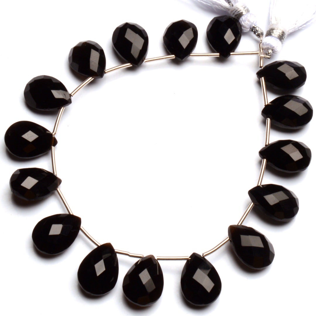 Natural Black Onyx Gem 14x9mm Size Faceted Pear Briolette 7" Strand - Etsy