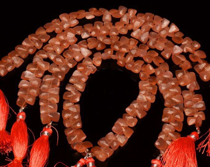Natural Gem Peach Moonstone 7x5mm Size Faceted Triangle Shape Beads 8 ...