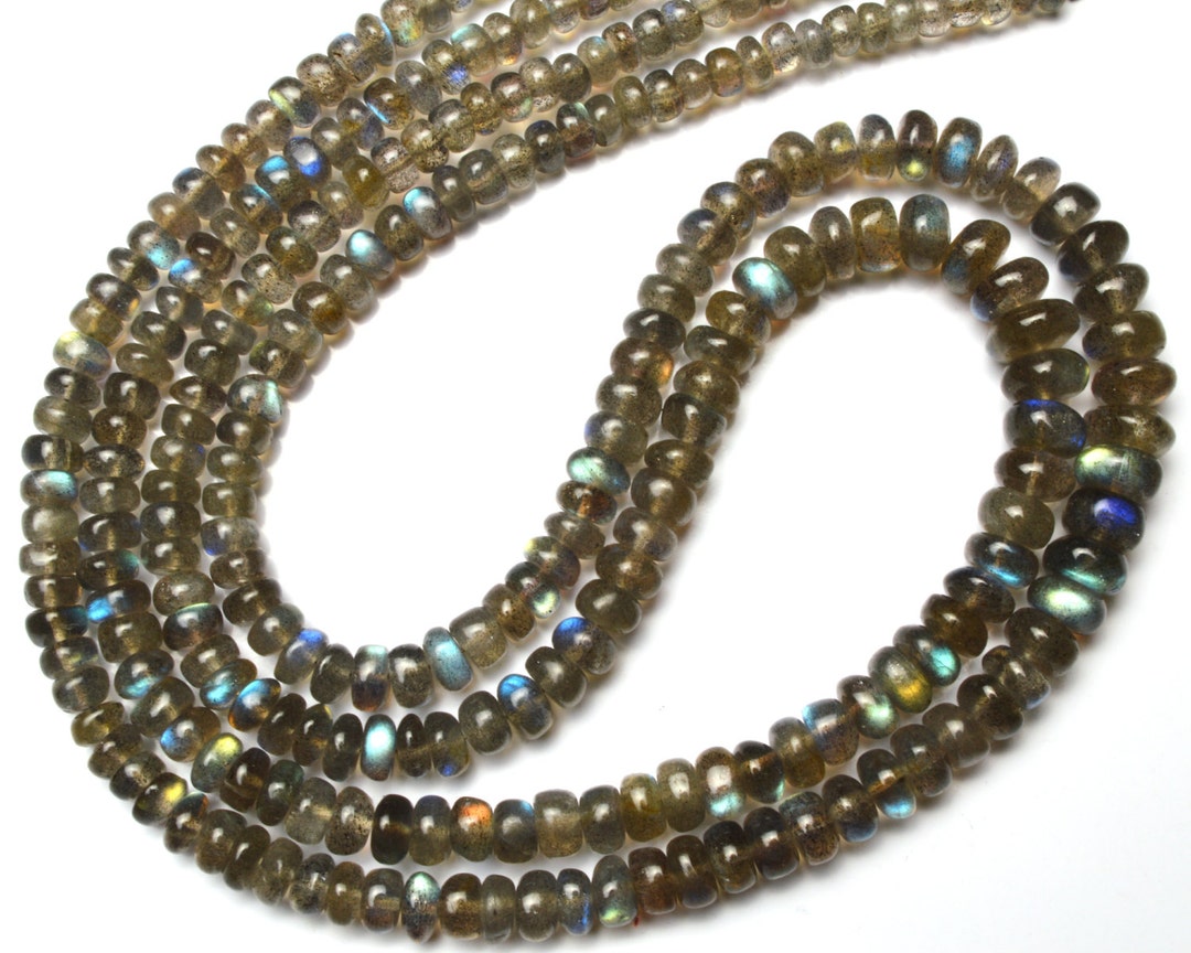 Natural Gem Flashing Blue Fire Labradorite 4 to 7MM Smooth Rondelle ...