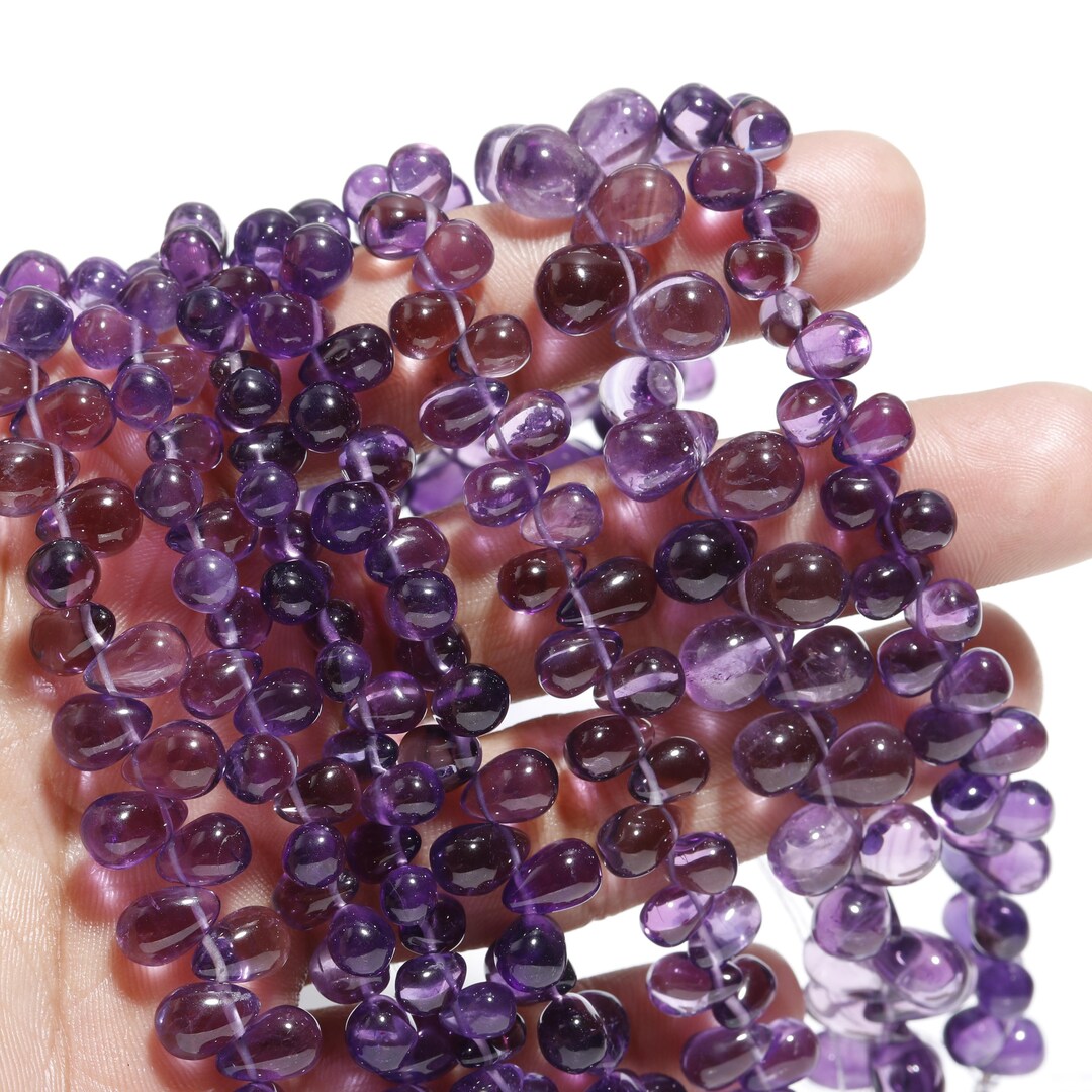 Natural Purple Amethyst, Smooth Teardrop Shape, Multiple Size Beads, 7 ...